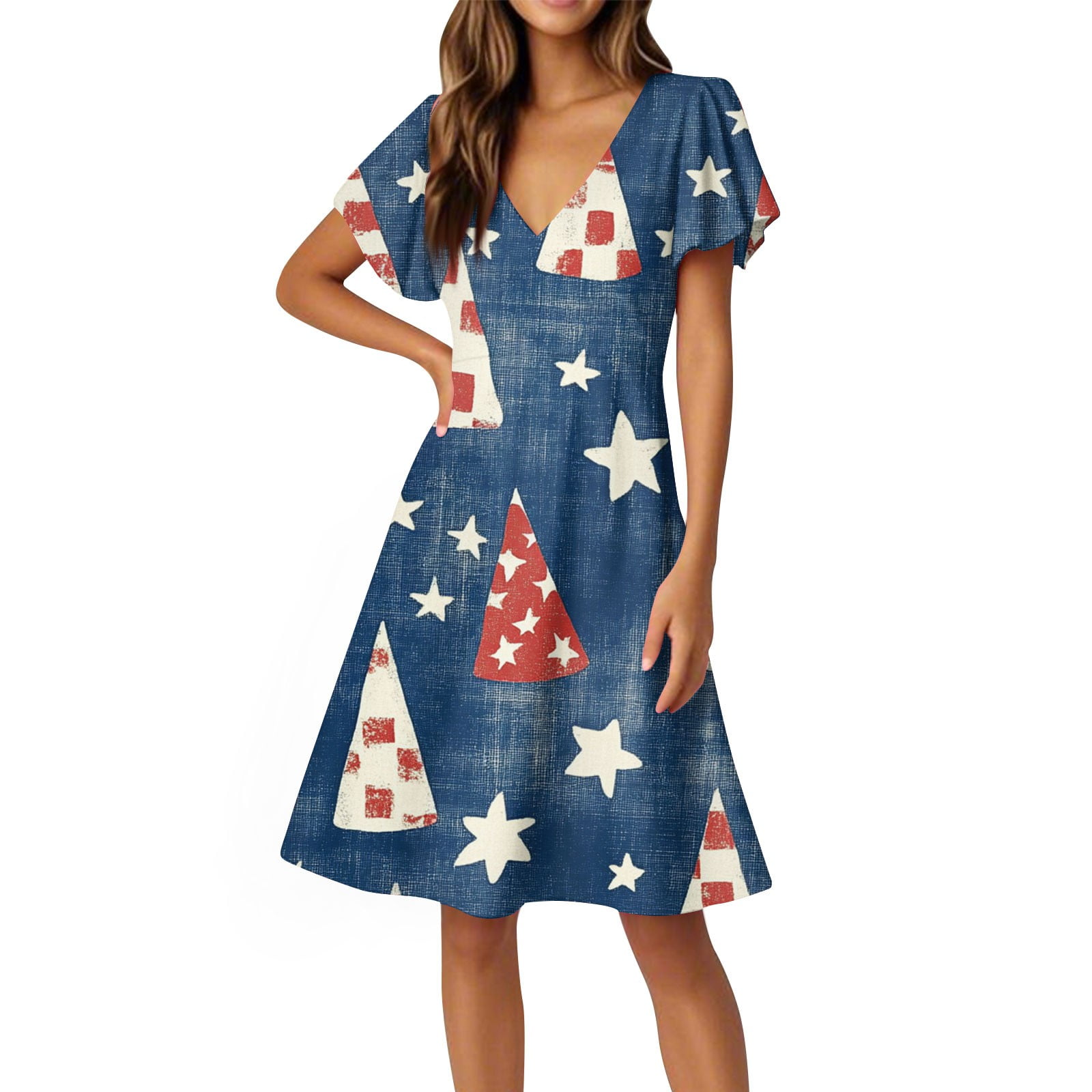 American Flag Sundress for Women Patriotic Midi Dress V Neck Plus Size ...
