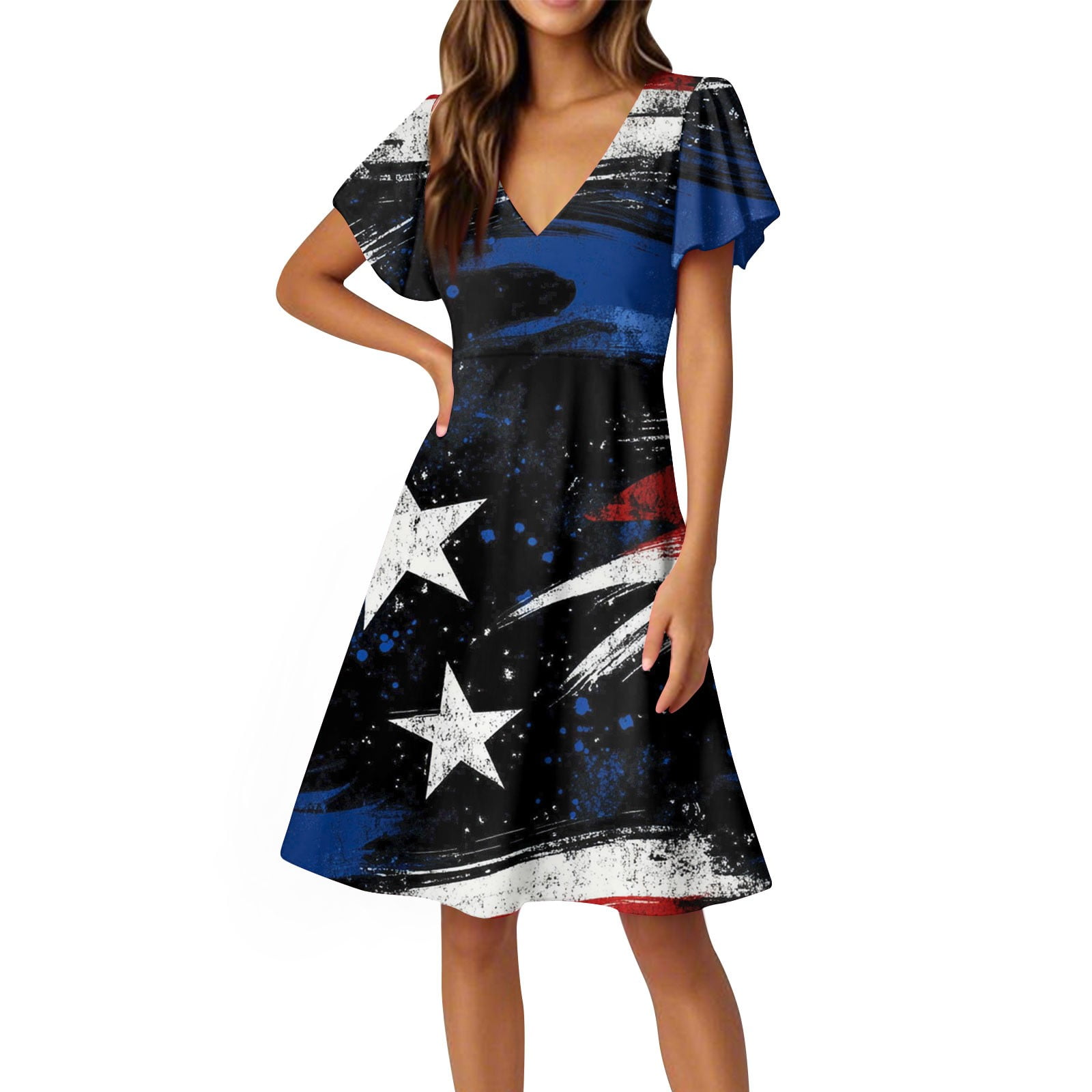 American Flag Sundress for Women Patriotic Summer Dresses V Neck Plus ...