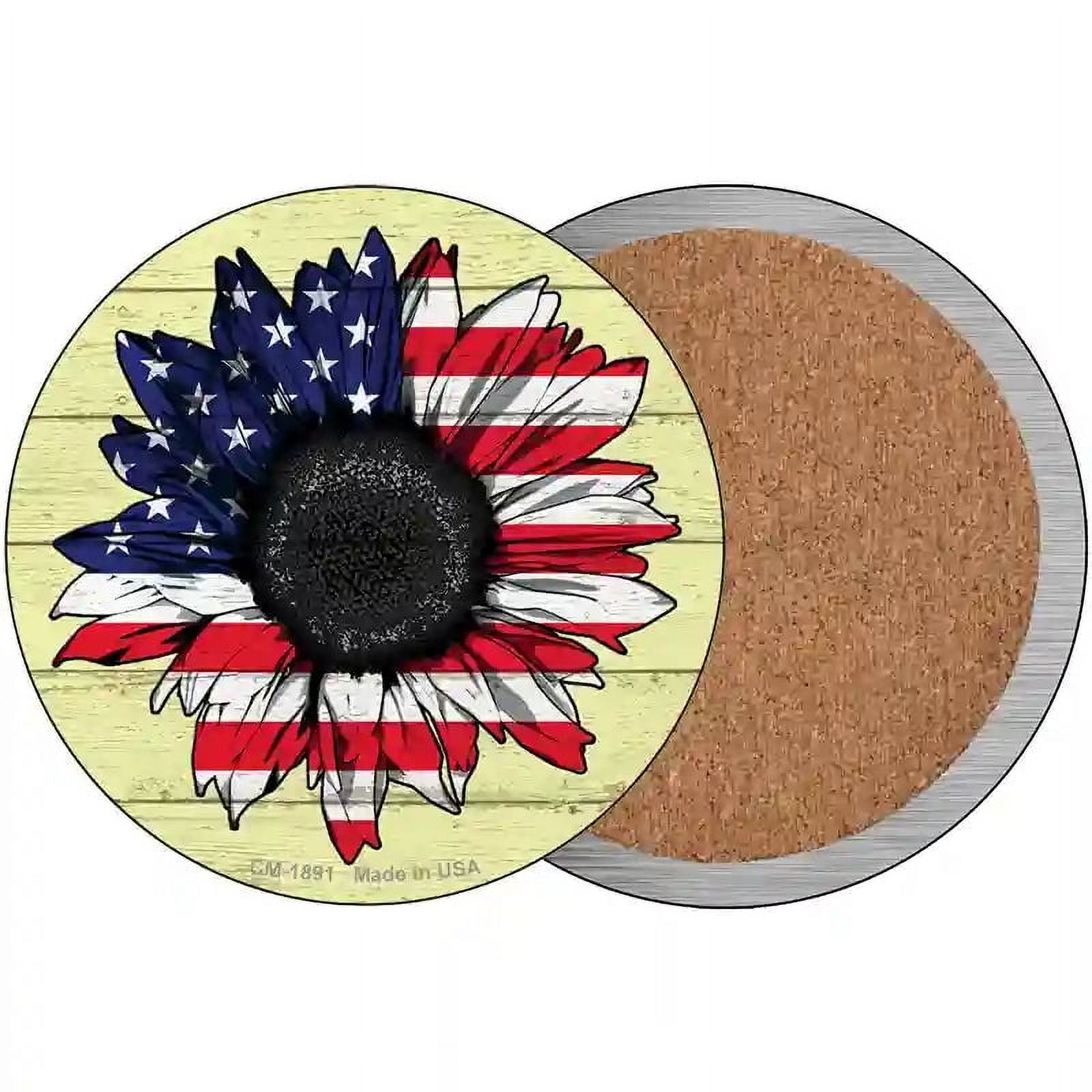 American Flag Sunflower Novelty Circle Coaster Set of 4 3.5" Coaster ...