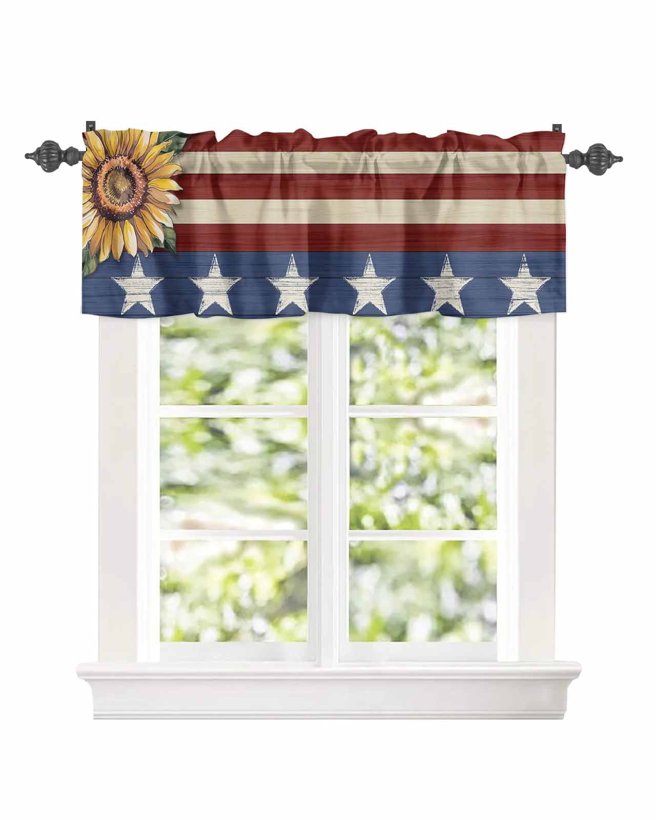 American Flag Sunflower Star Curtain Valances for Kitchen Windows,Rod ...