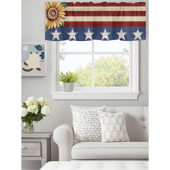 American Flag Sunflower Star Valances for Windows,Kitchen Valance Rod ...