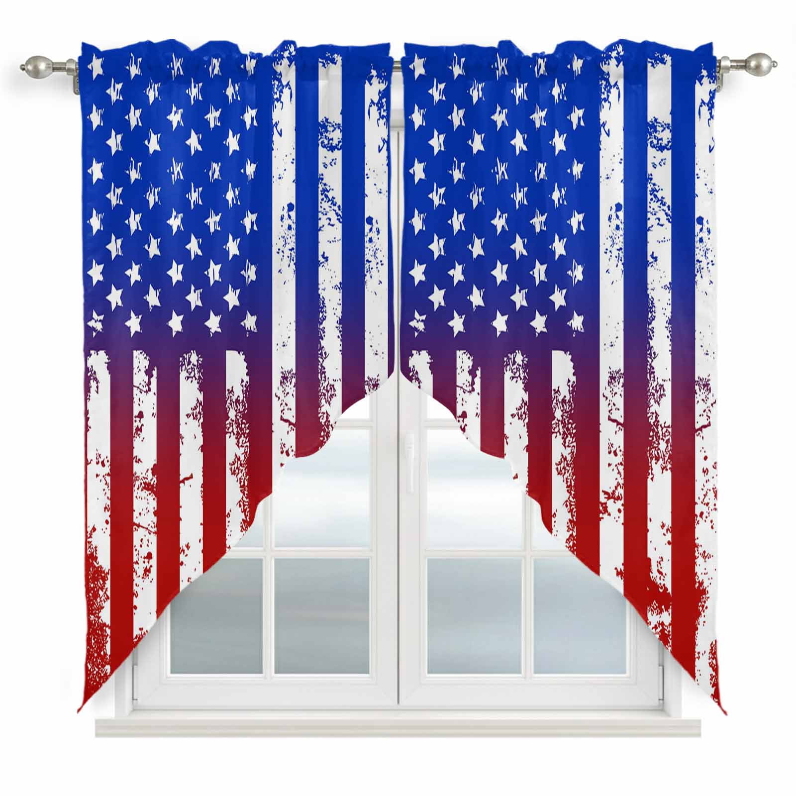 American Flag Swag Curtain Valance for Window 2 Panels Vintage Stripes ...