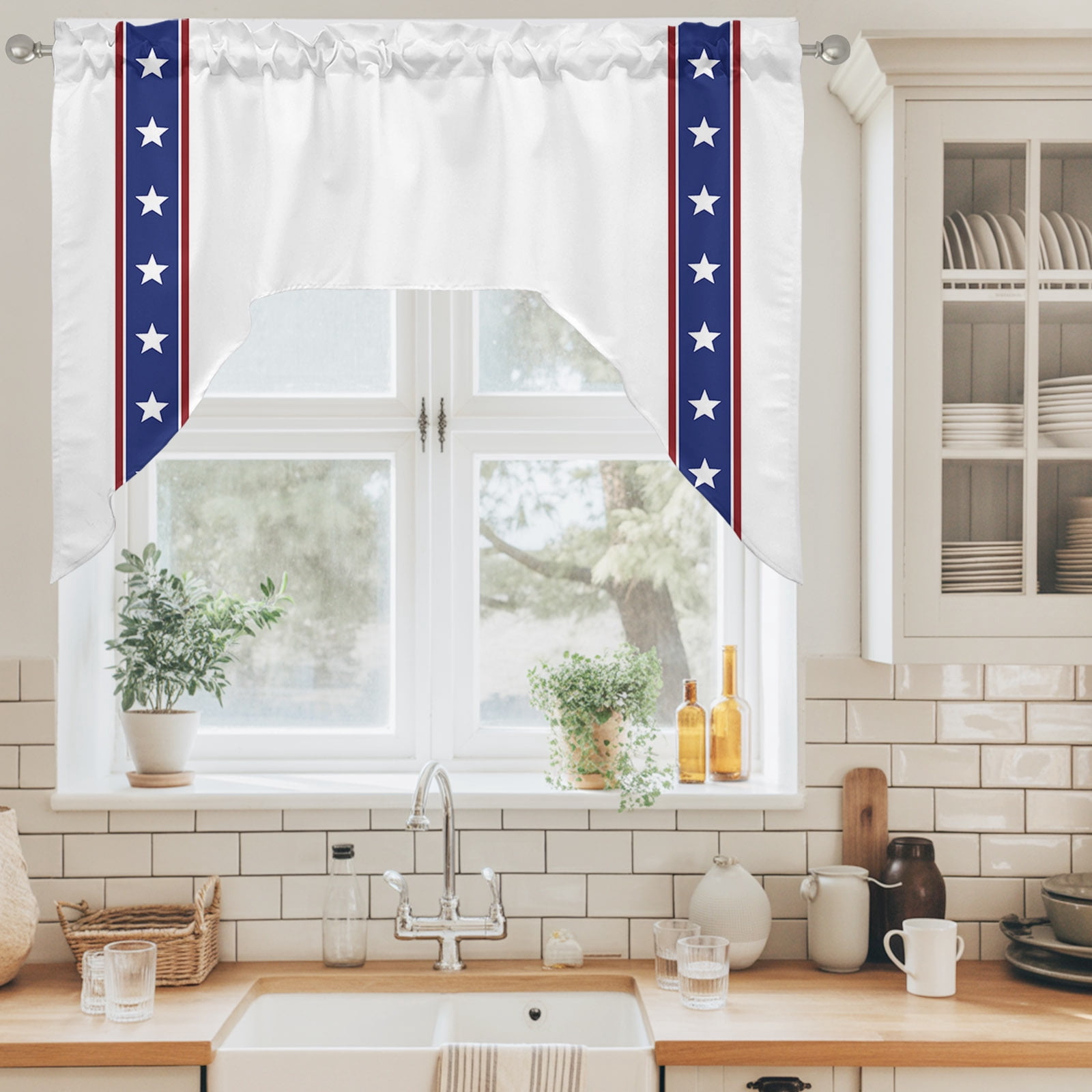 American Flag Swag Curtain Valance for Windows, Red and Blue Striped ...