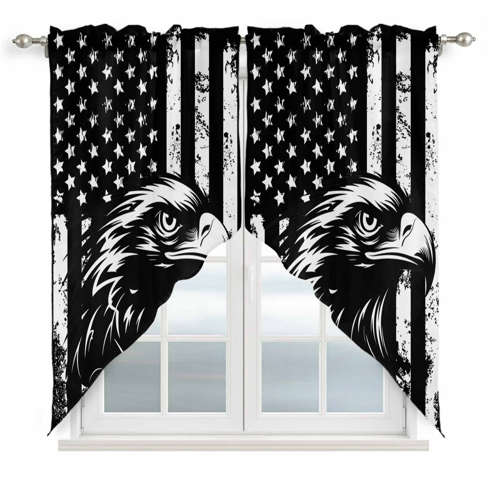 American Flag Swag Curtain Valances, Black US Flag Eagle Kitchen ...