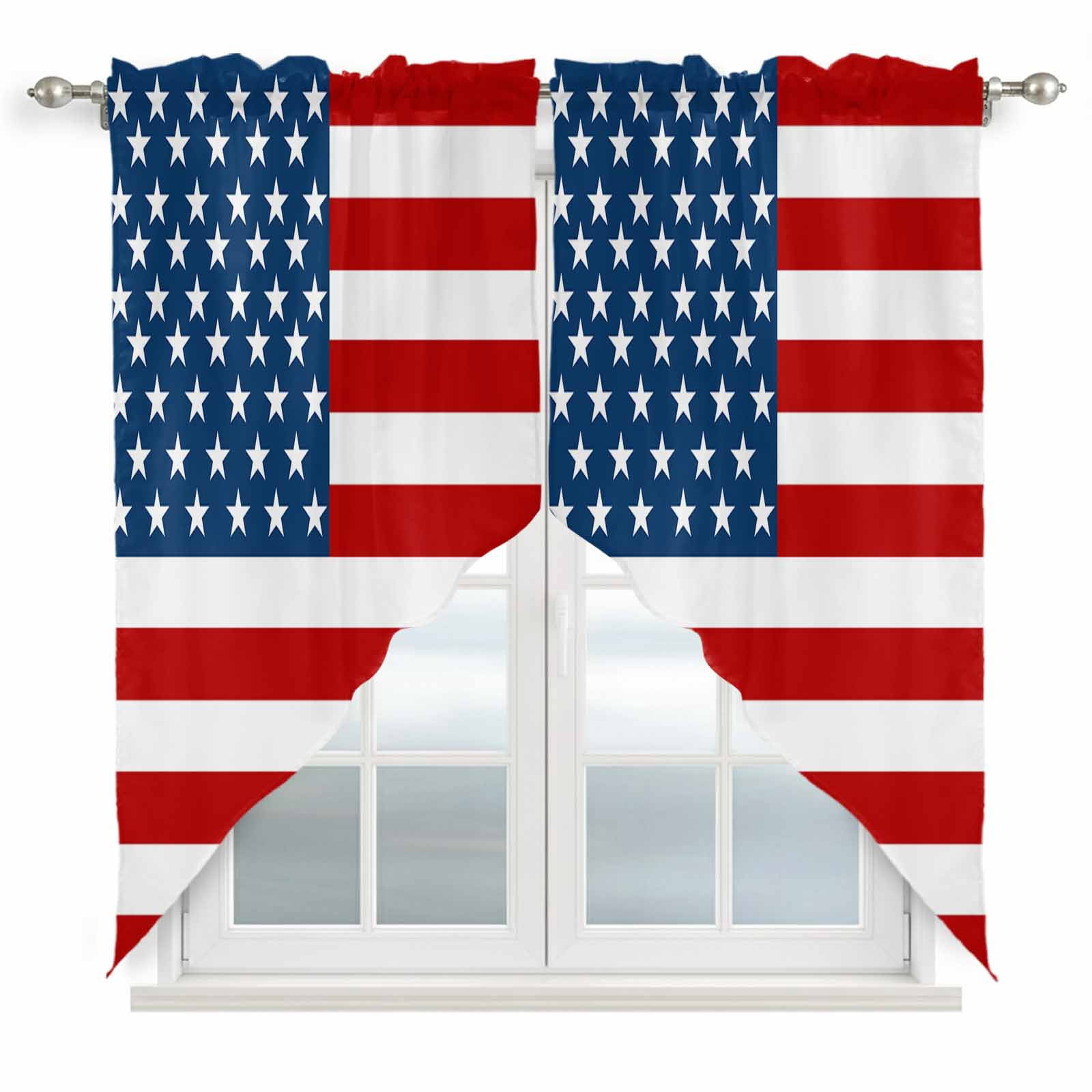American Flag Swag Curtain Valances, Blue Red USA Flag Kitchen Valance ...