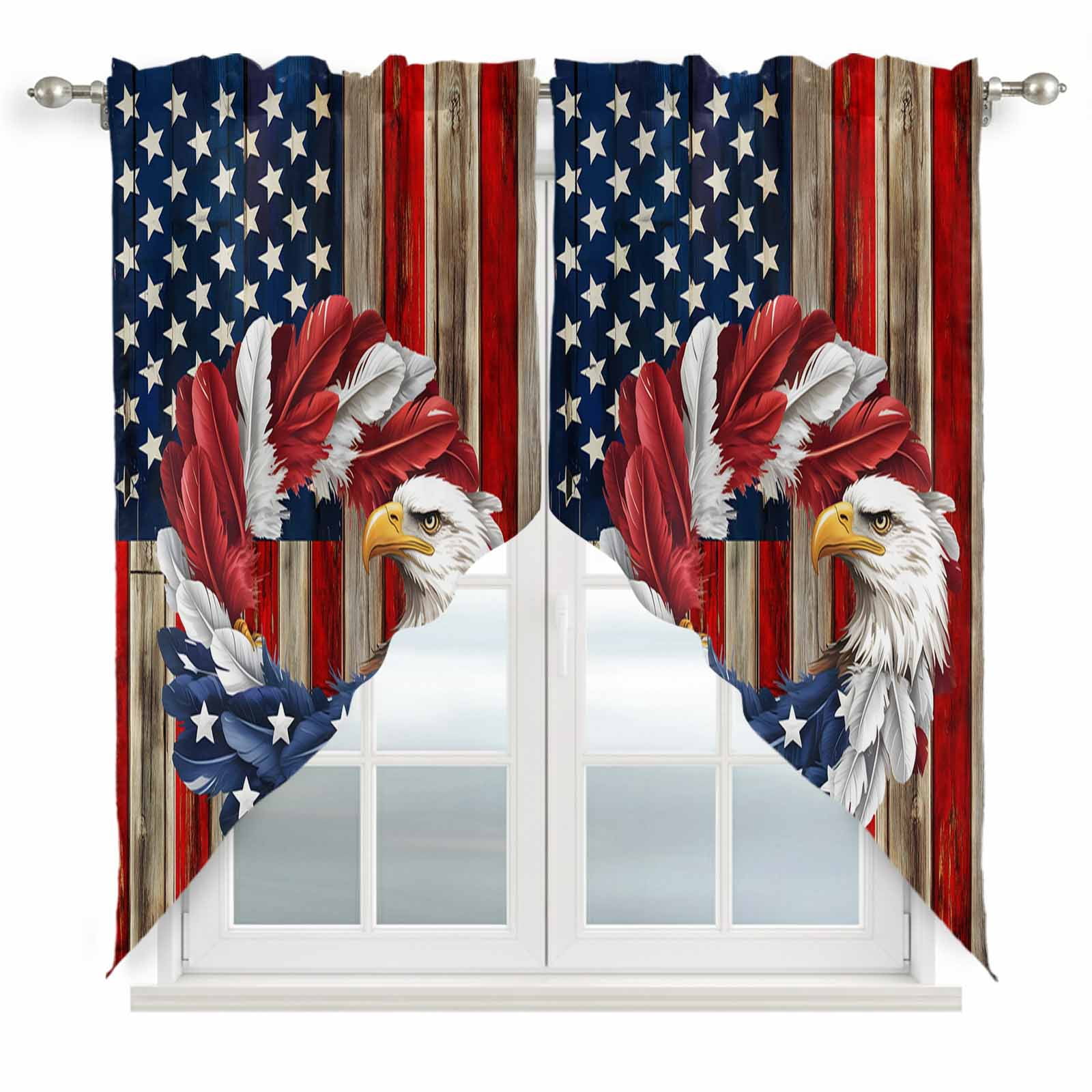 American Flag Swag Curtains Blue Red USA Flag Eagle Wreath Swag ...