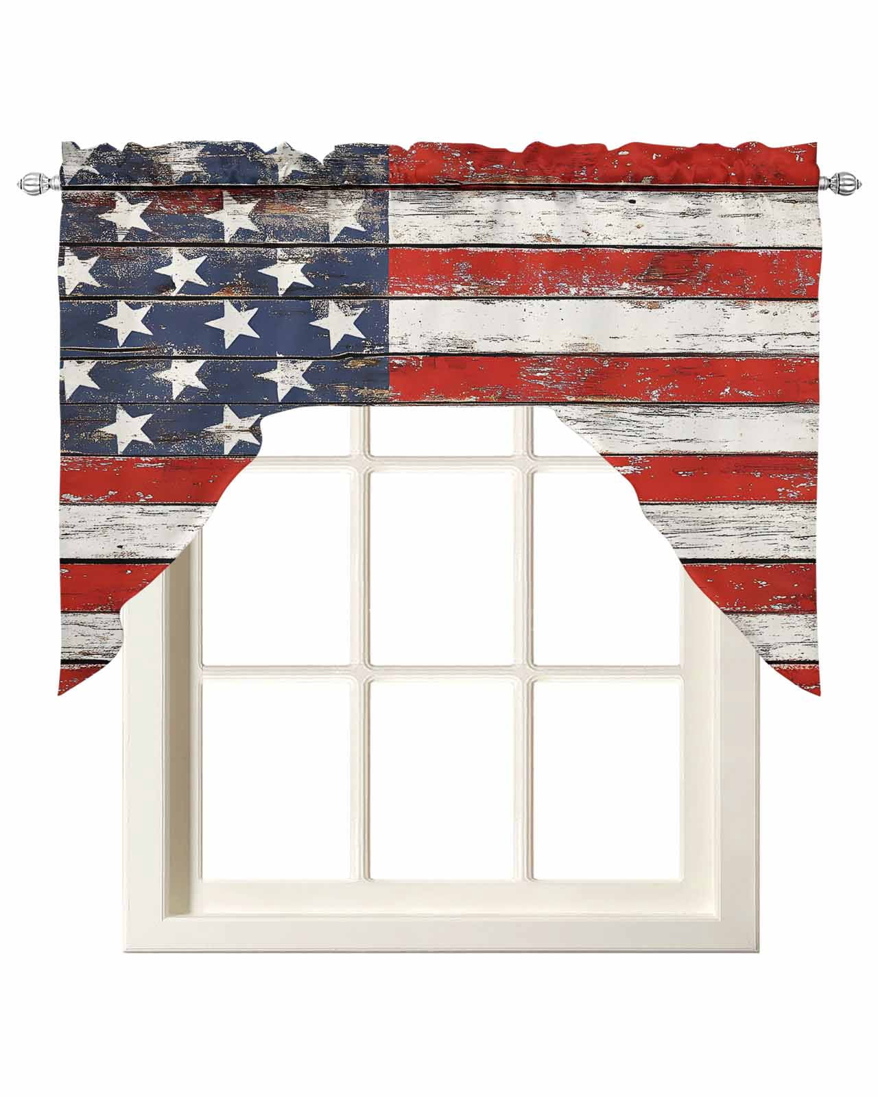 American Flag Swag Curtains for Kitchen Red Blue Star Stripes Rustic ...