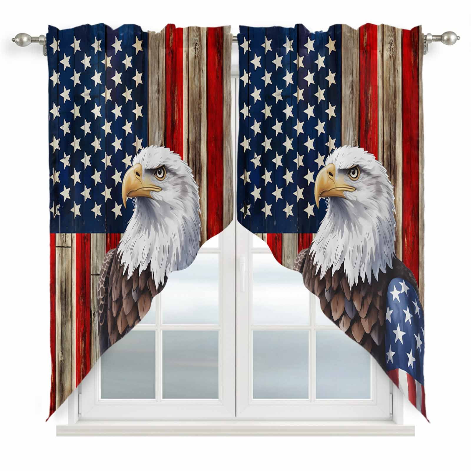 American Flag Swag Curtains for Living Room/Bedroom, Vintage Eagle Blue ...