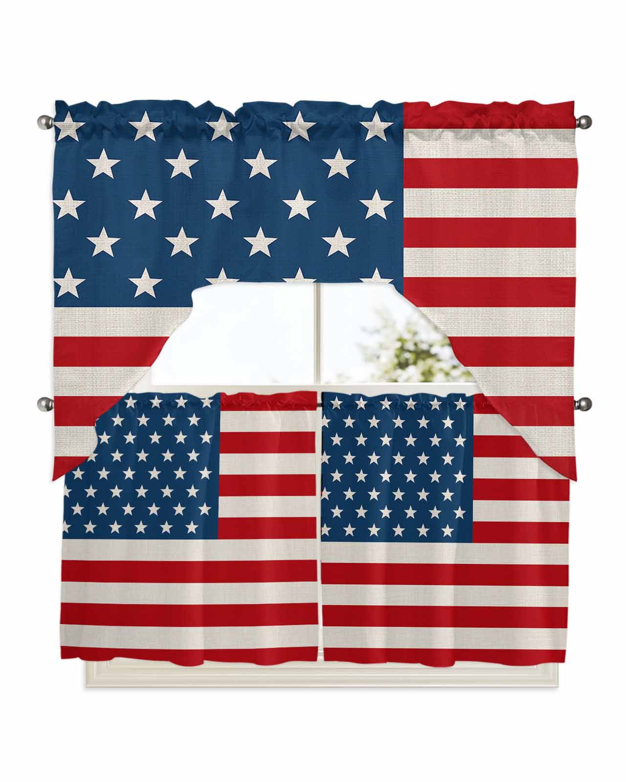 American Flag Swag Valance and Tier Curtains 24'' Length Set, 4th of ...