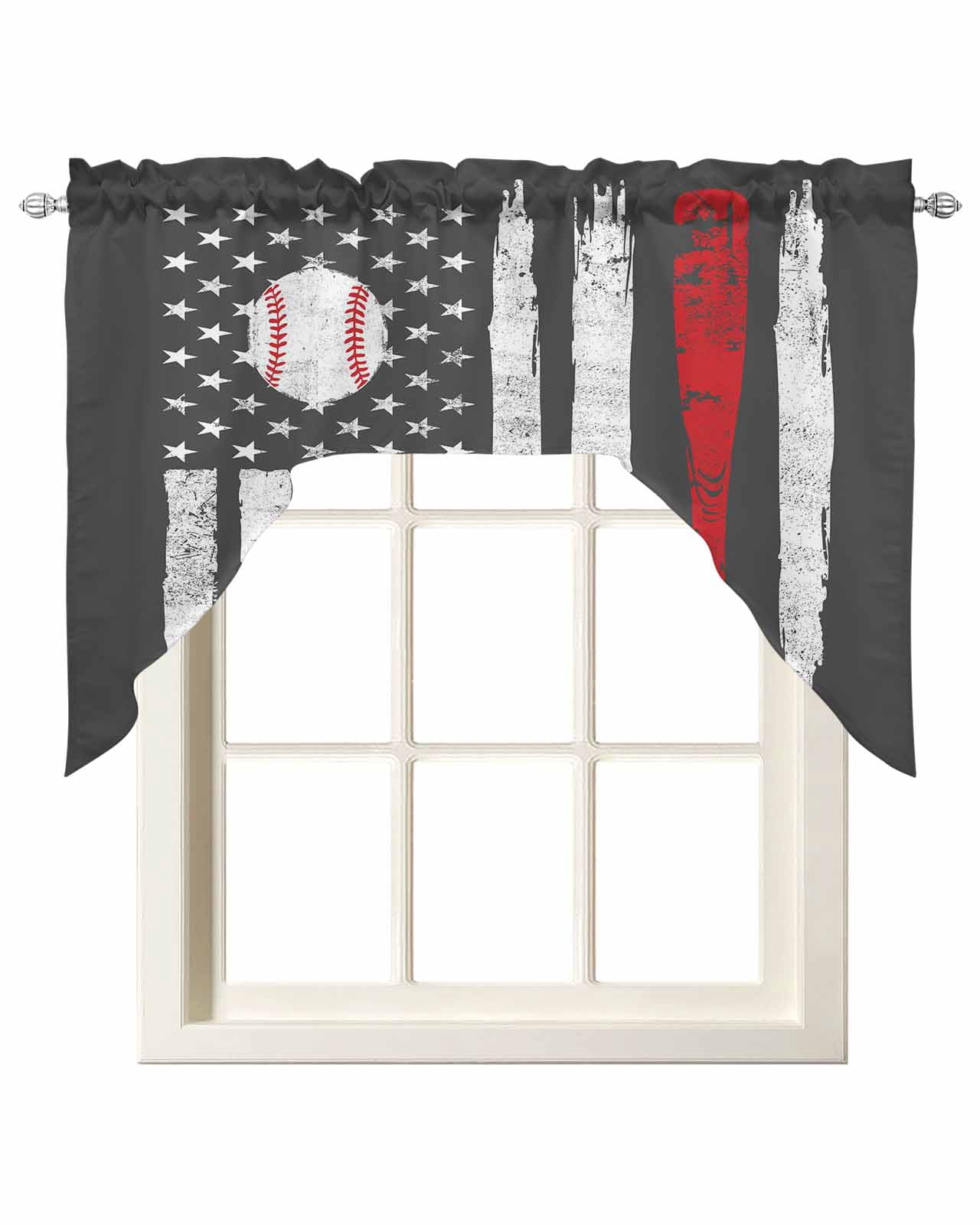 American Flag Swag Valances for Windows, Retro US Flag Baseball Stars ...