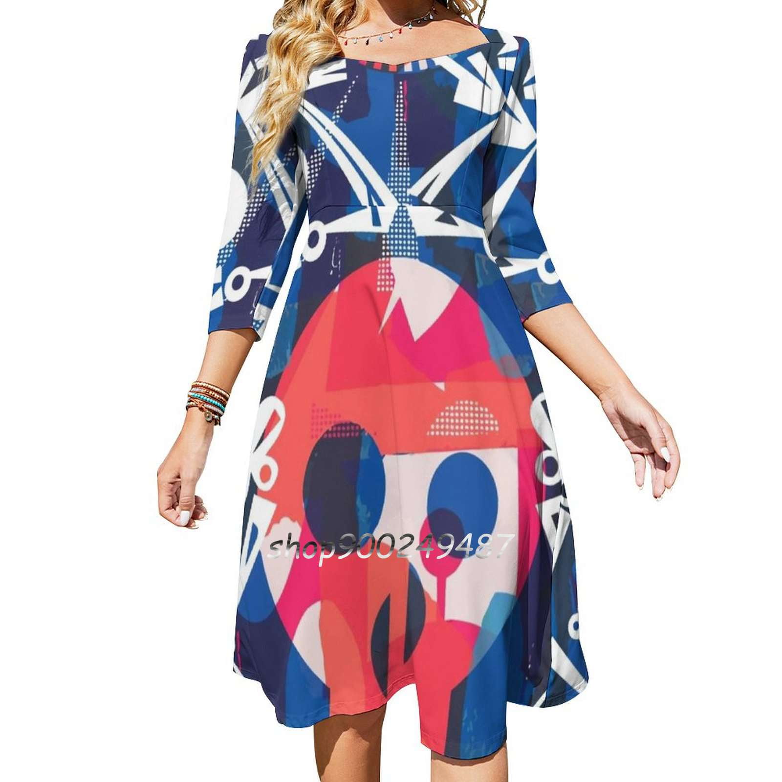 American Flag Sweetheart Knot Flared Dress Fashion Design Large Size ...