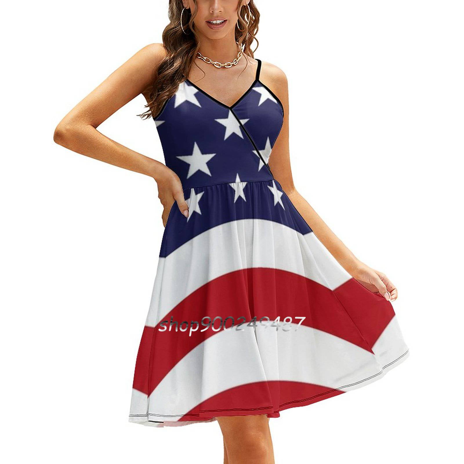 American Flag Sweetheart Knot Flared Dress Fashion Design Large Size ...