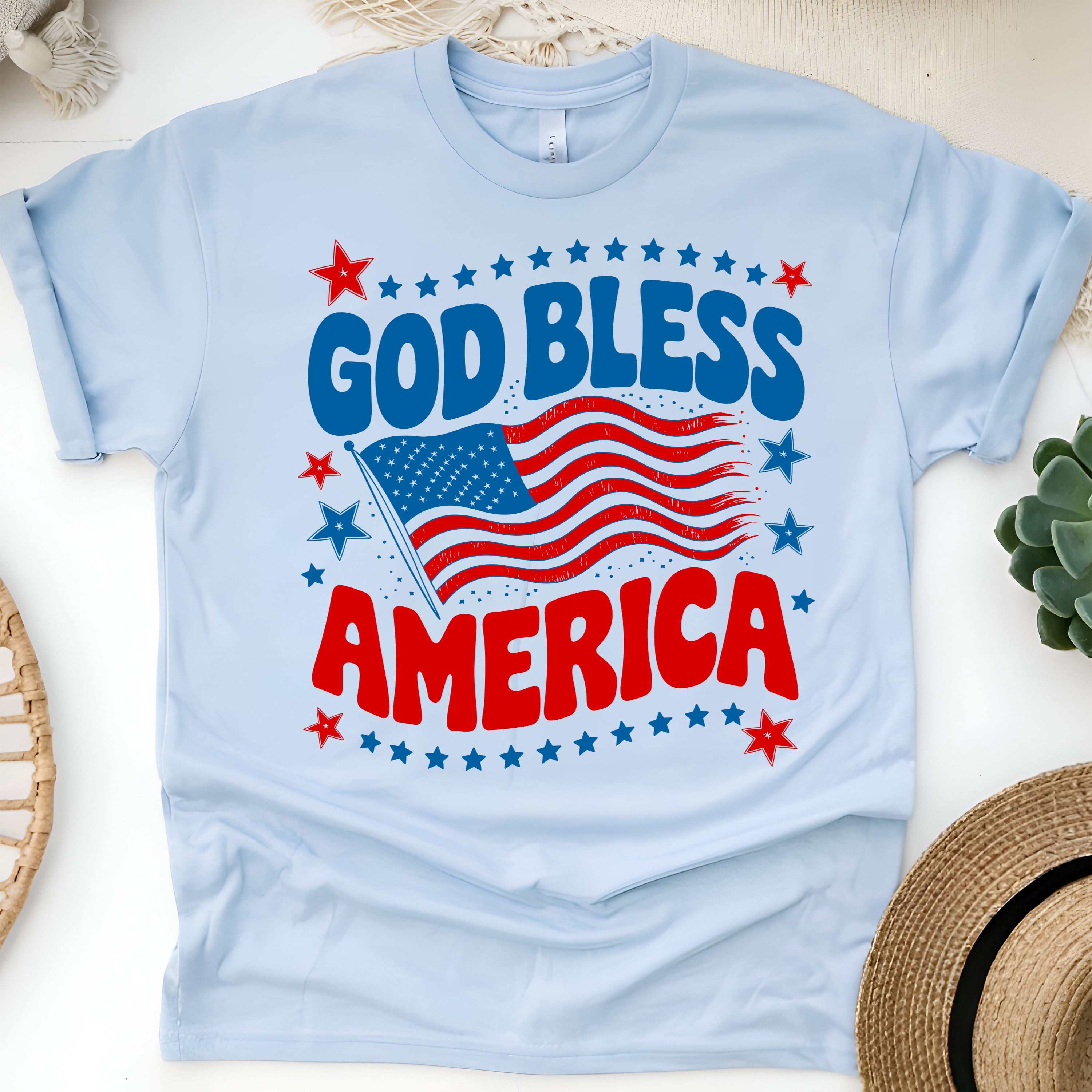 American Flag T-Shirt – Red White Blue God Bless America Graphic Tee ...