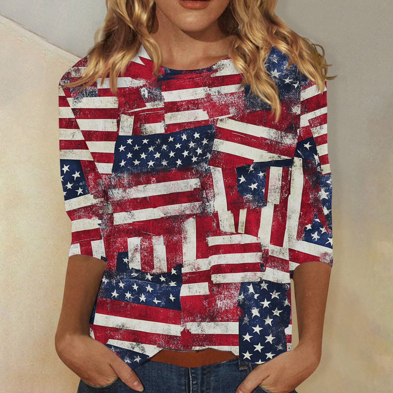 American Flag T Shirt Women USA Star Stripes Fourth July Tee Shirts ...