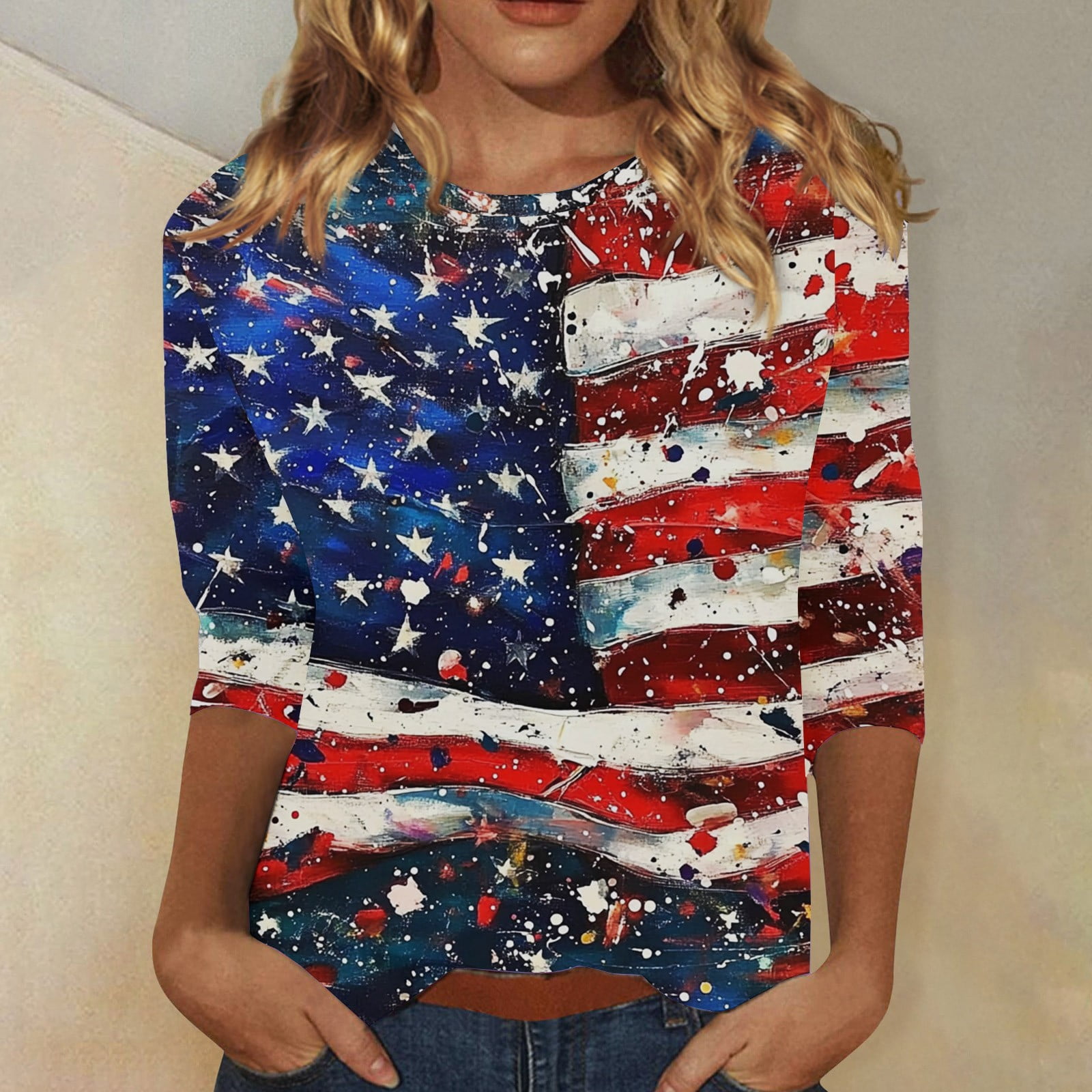 American Flag T Shirt Women USA Star Stripes Fourth July Tee Shirts ...