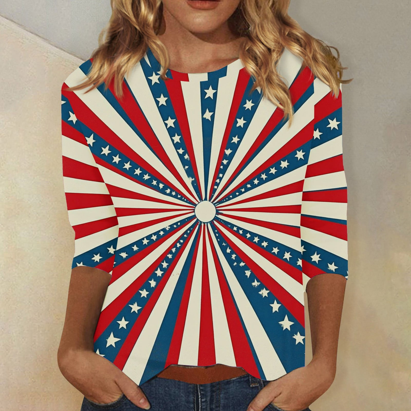 American Flag T Shirt Women USA Star Stripes Fourth July Tee Shirts ...