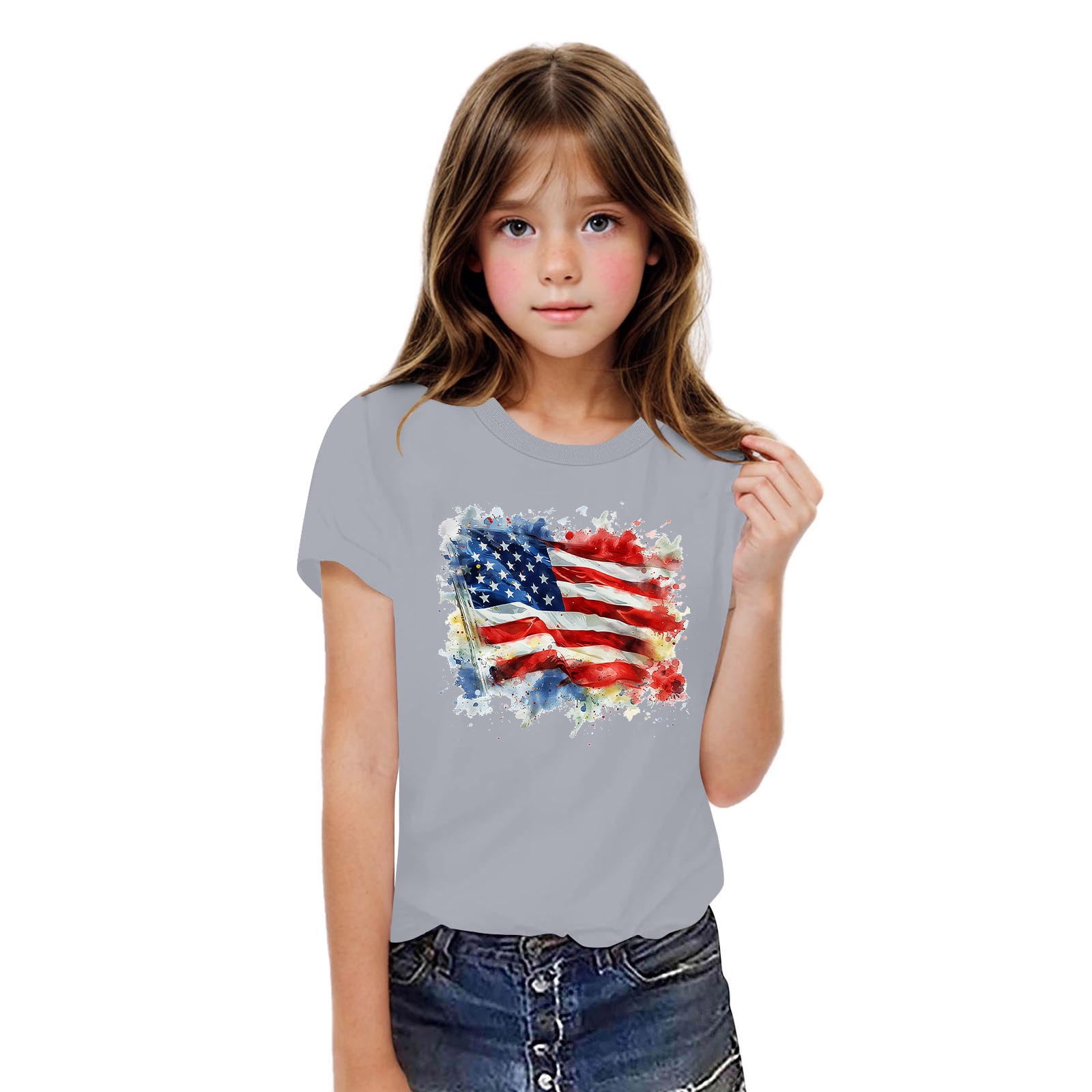 American Flag T-Shirt for Boys Girls USA Star Pattern Patriotic Print T ...