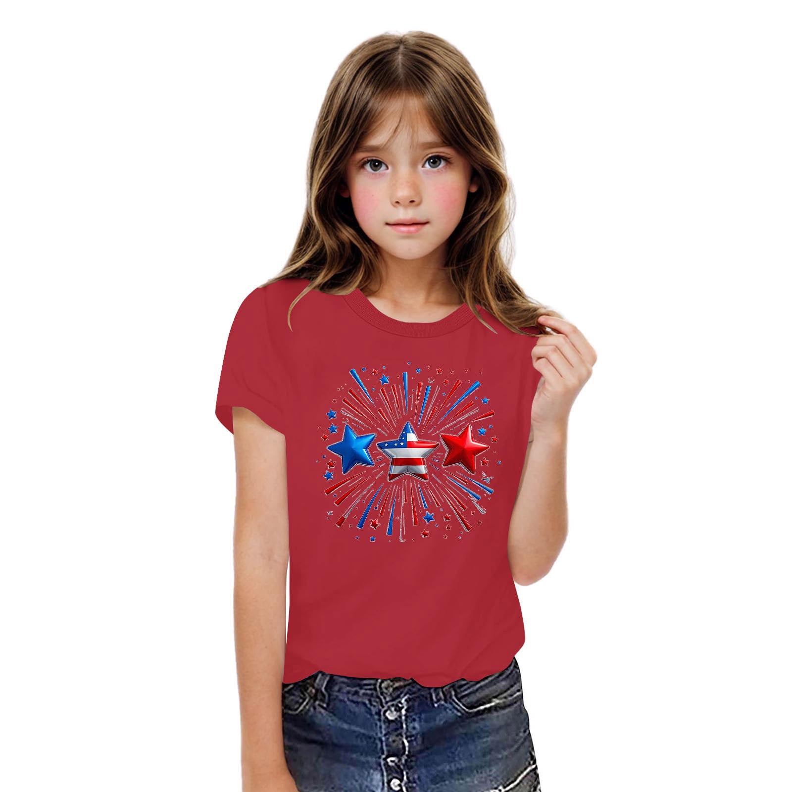 American Flag T-Shirt for Boys Girls USA Star Pattern Patriotic Print T ...