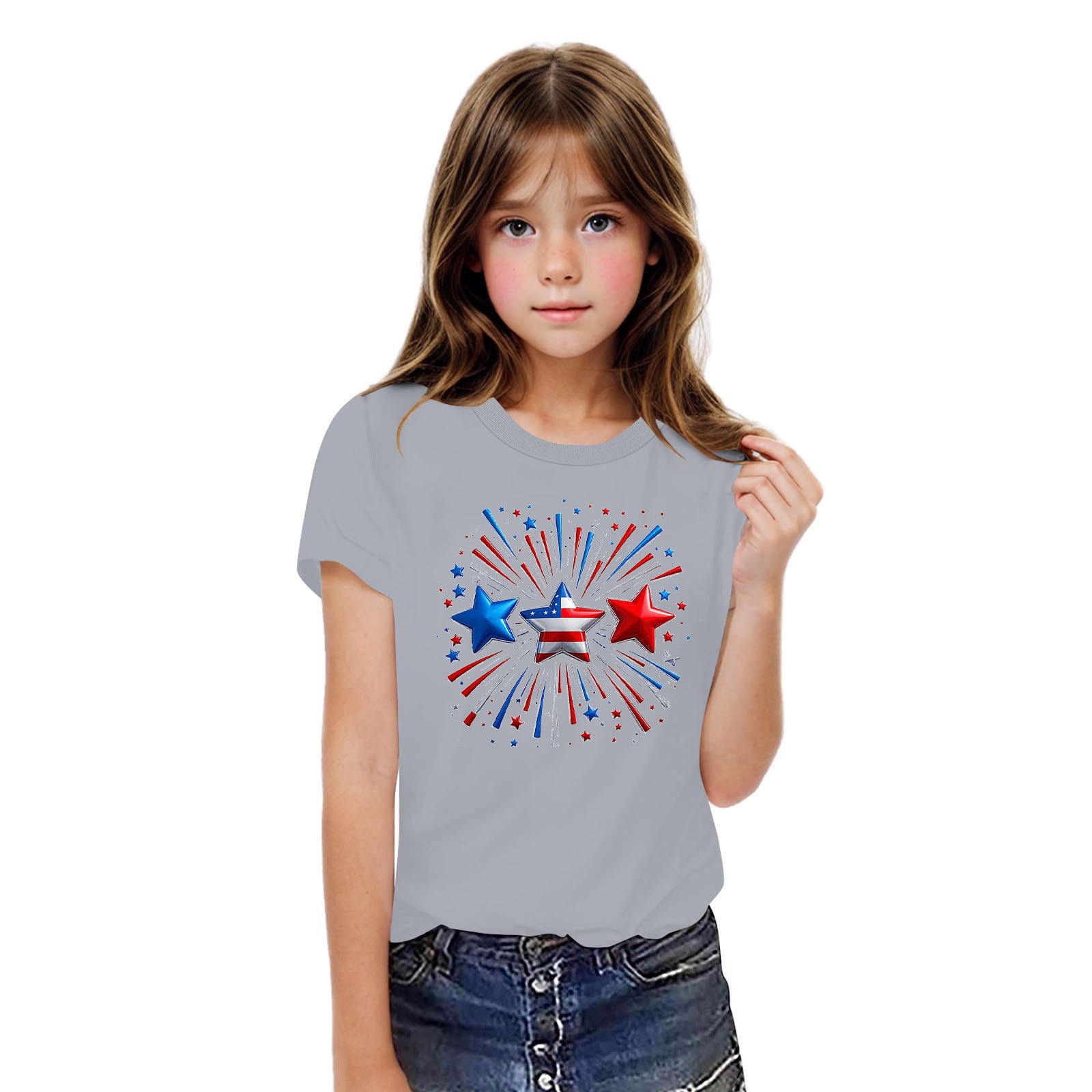 American Flag T-Shirt for Boys Girls USA Star Pattern Patriotic Print T ...