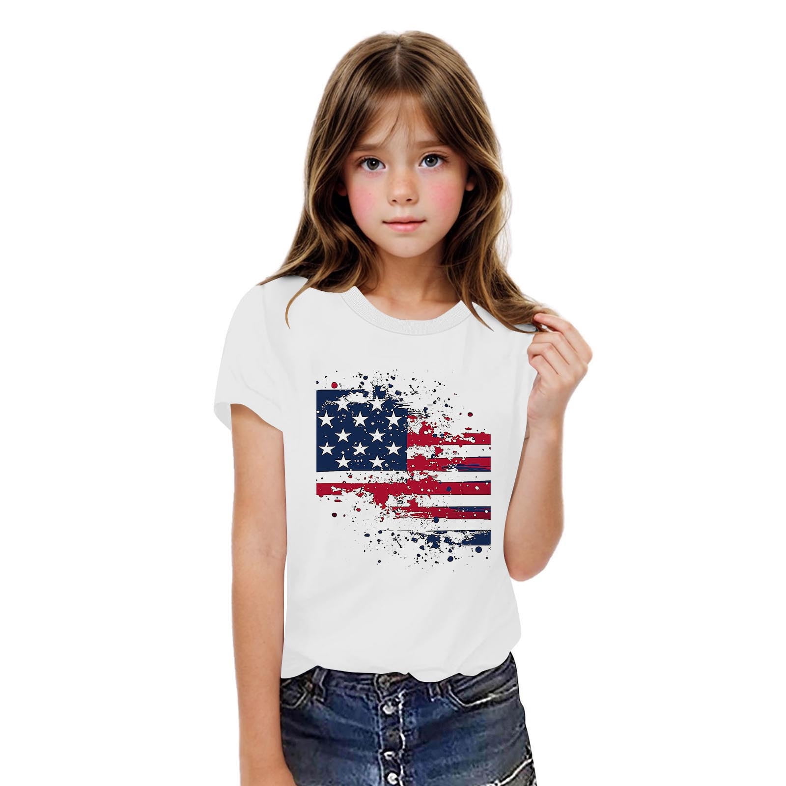 American Flag T-Shirt for Boys Girls USA Star Pattern Patriotic Print T ...