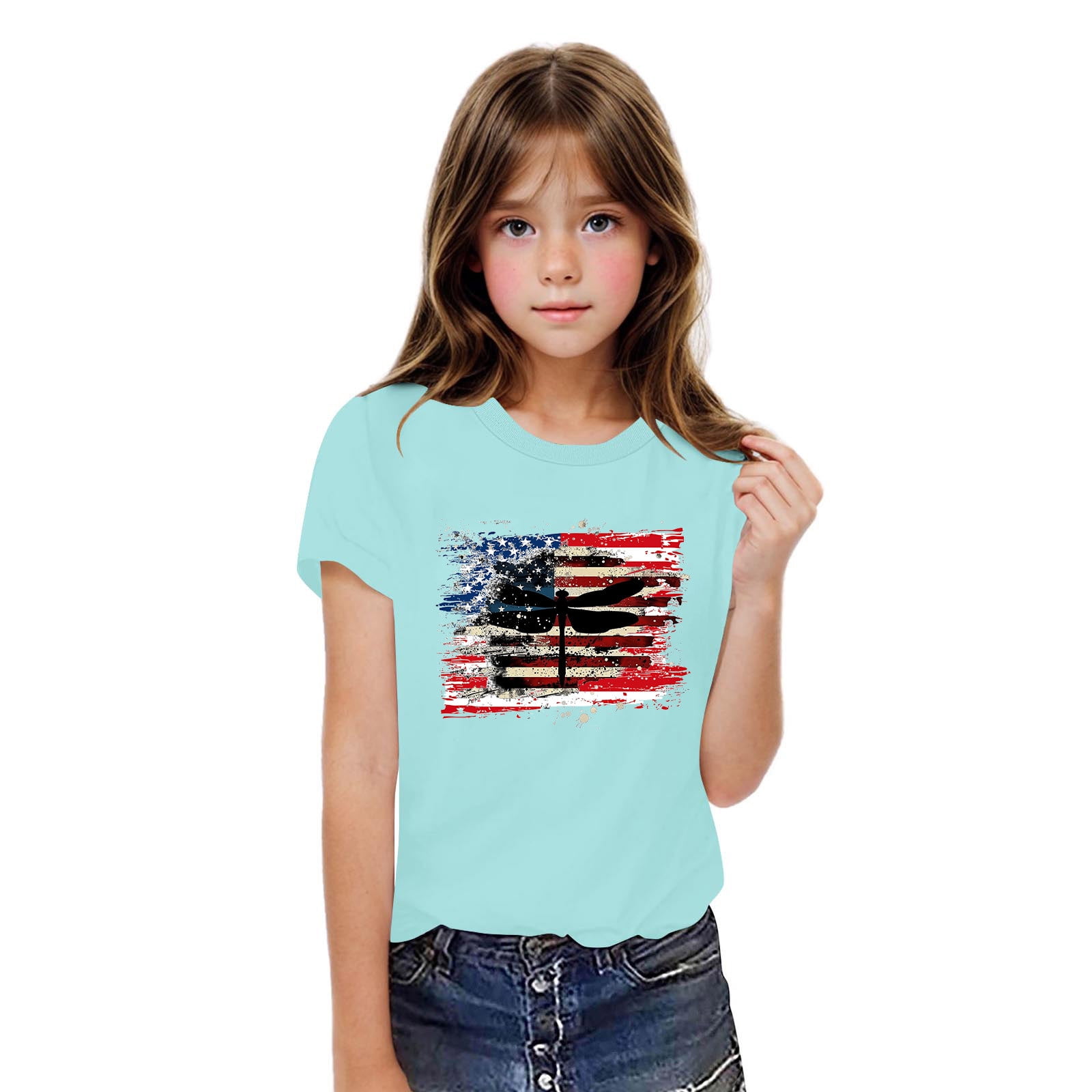 American Flag T-Shirt for Boys Girls USA Star Pattern Patriotic Print T ...