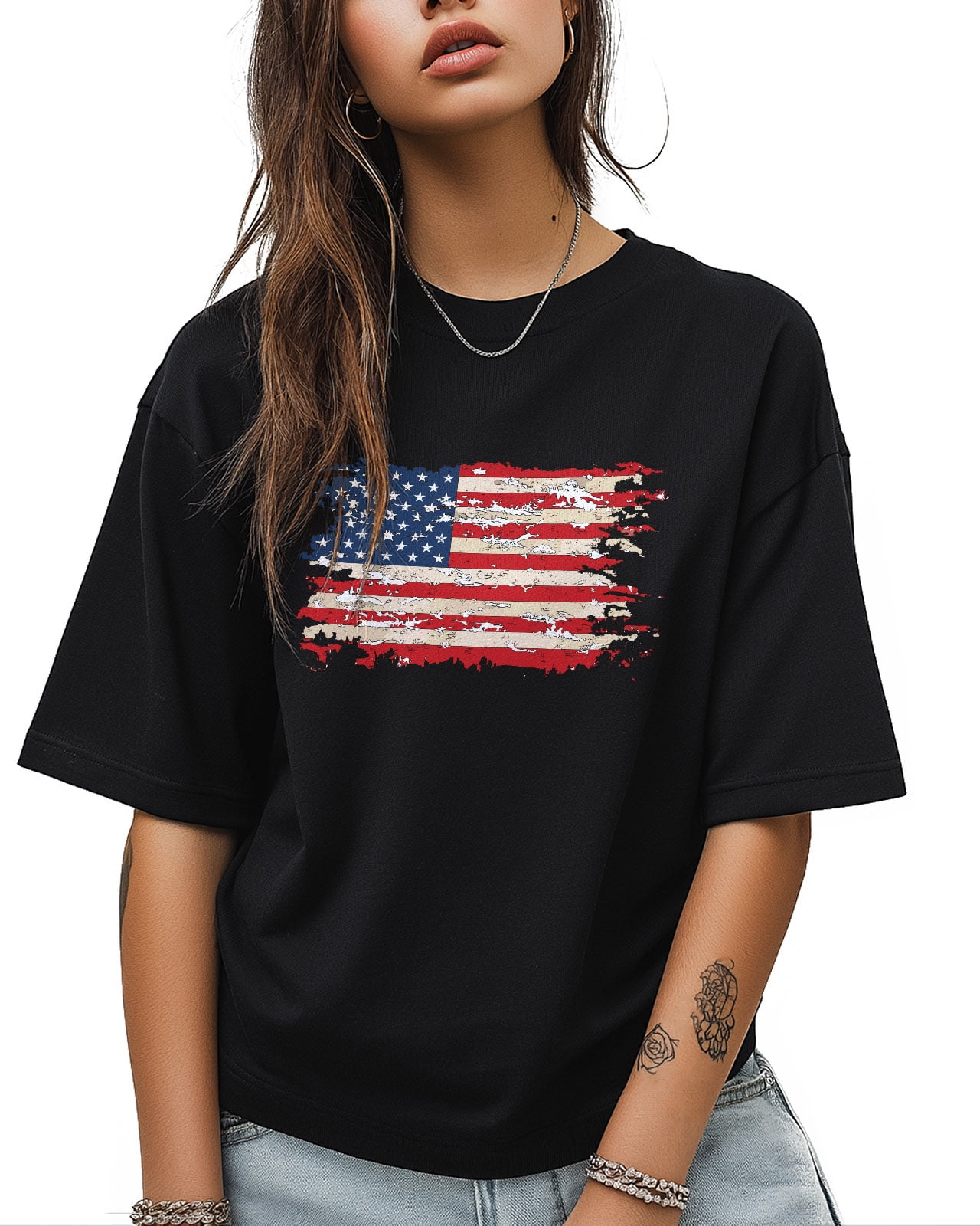 American Flag T Shirts for Women Short Sleeve Cotton Crewneck T-Shirt ...