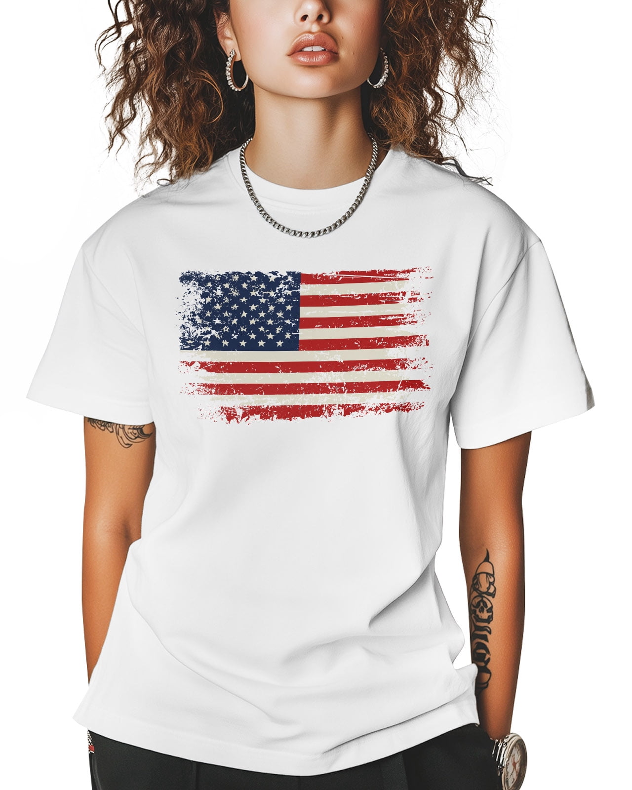 American Flag T Shirts for Women Short Sleeve Cotton Crewneck T-Shirt ...