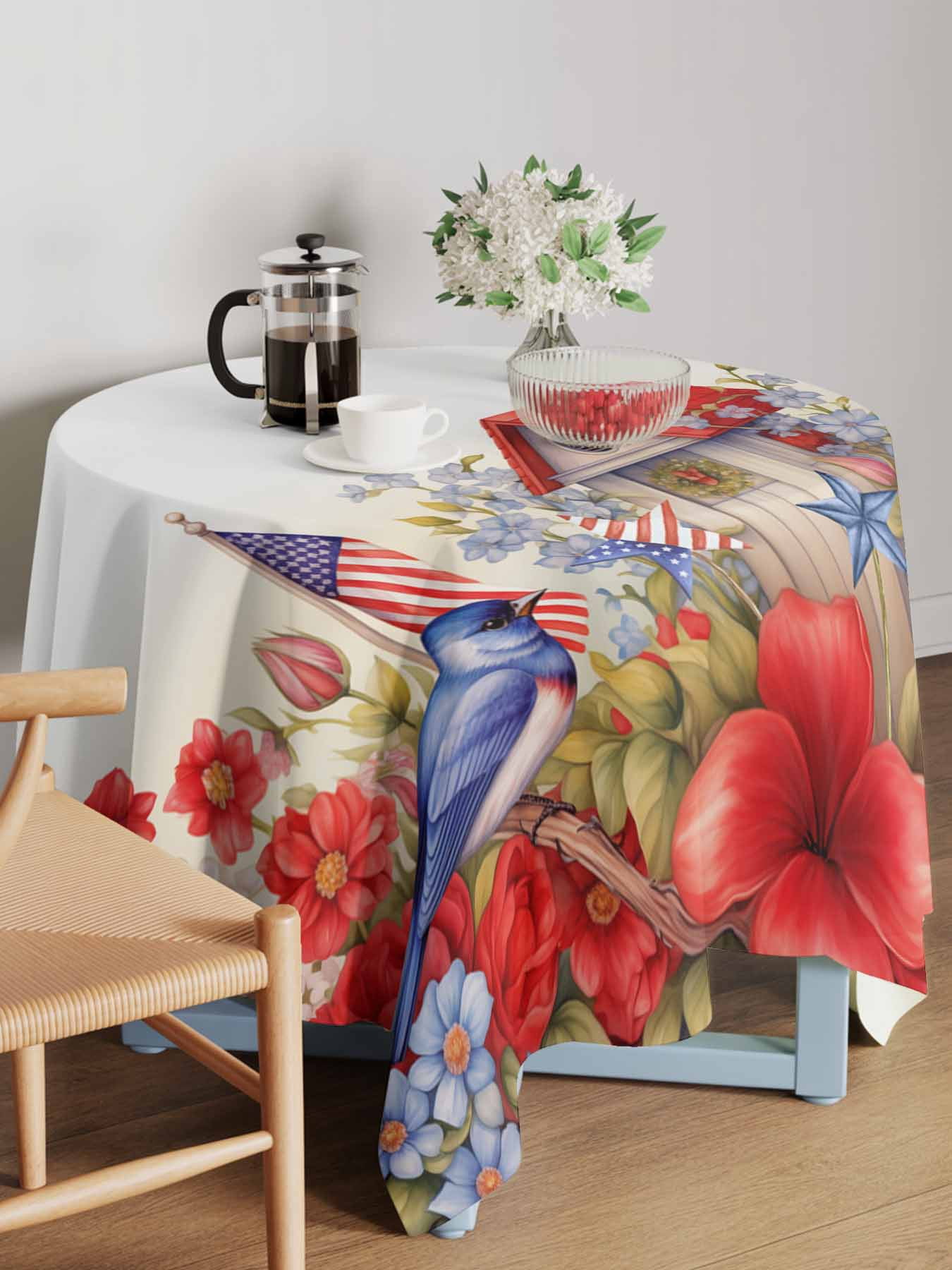 American Flag Table Cloth 60x60 Inch Square, Watercolor Floral ...