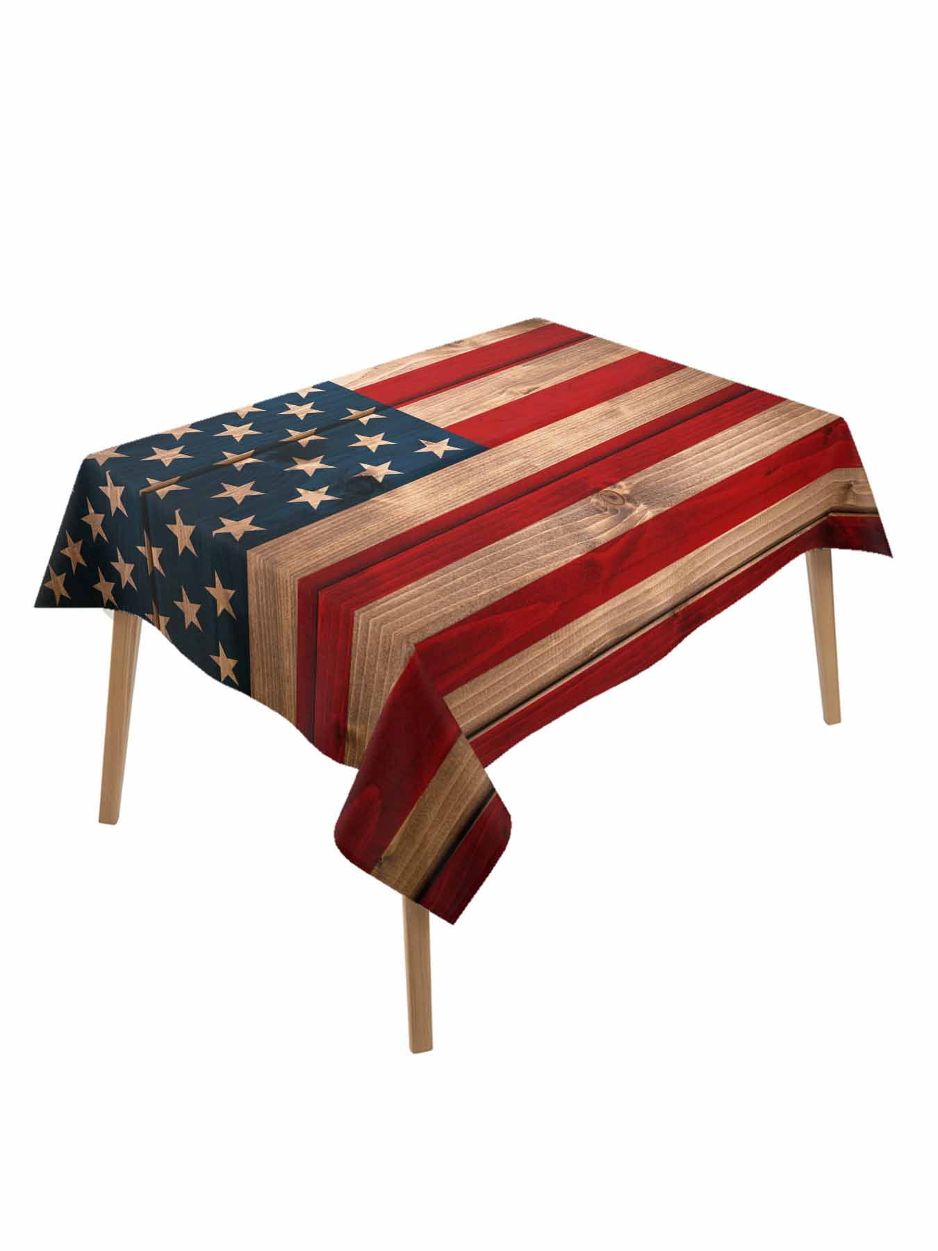 American Flag Table Cloth, Blue Red USA Flag Vintage Wooden Waterproof ...