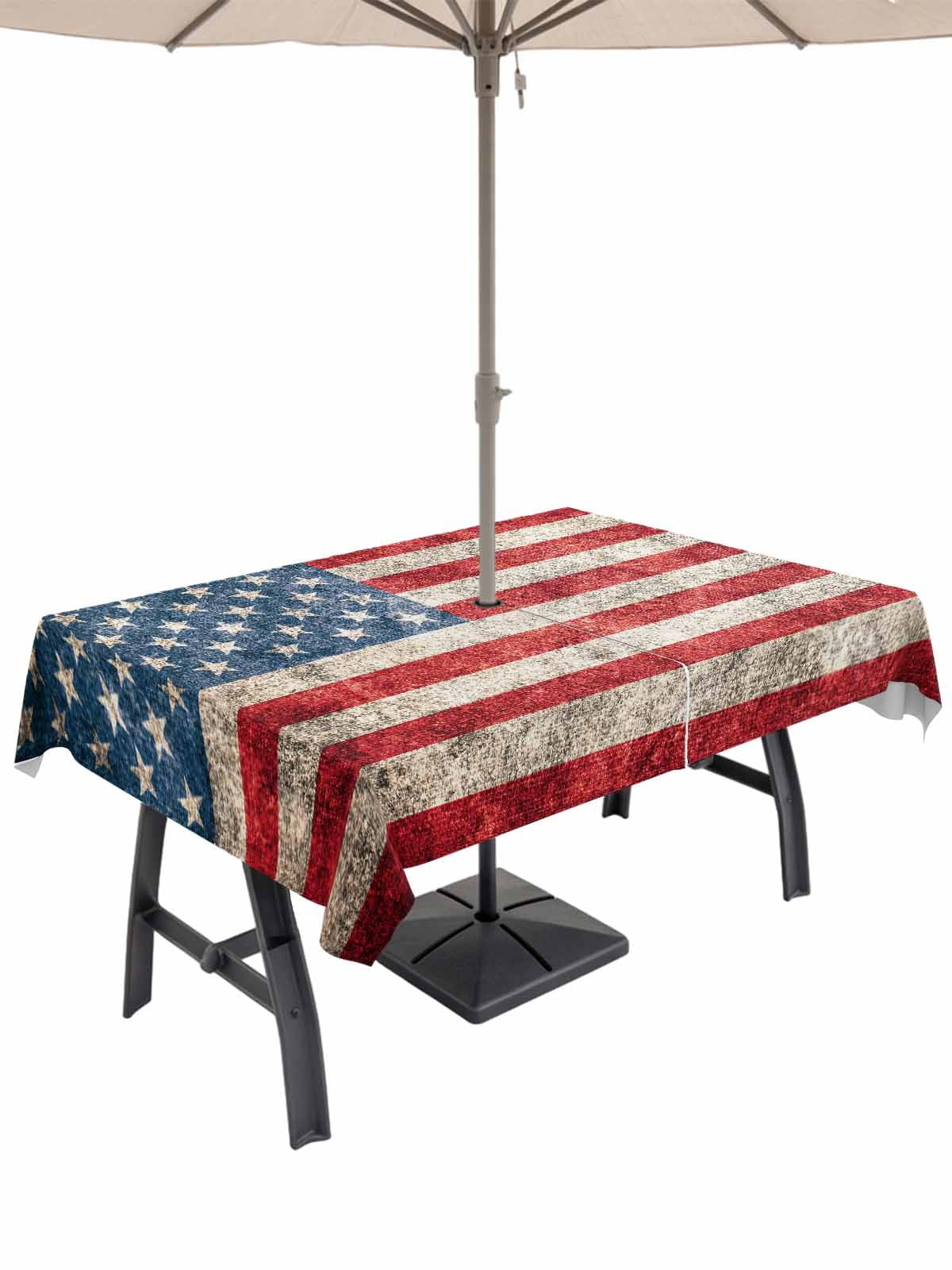 American Flag Table Cloth Rectangle Outdoor Tablecloth, Vintage Blue ...