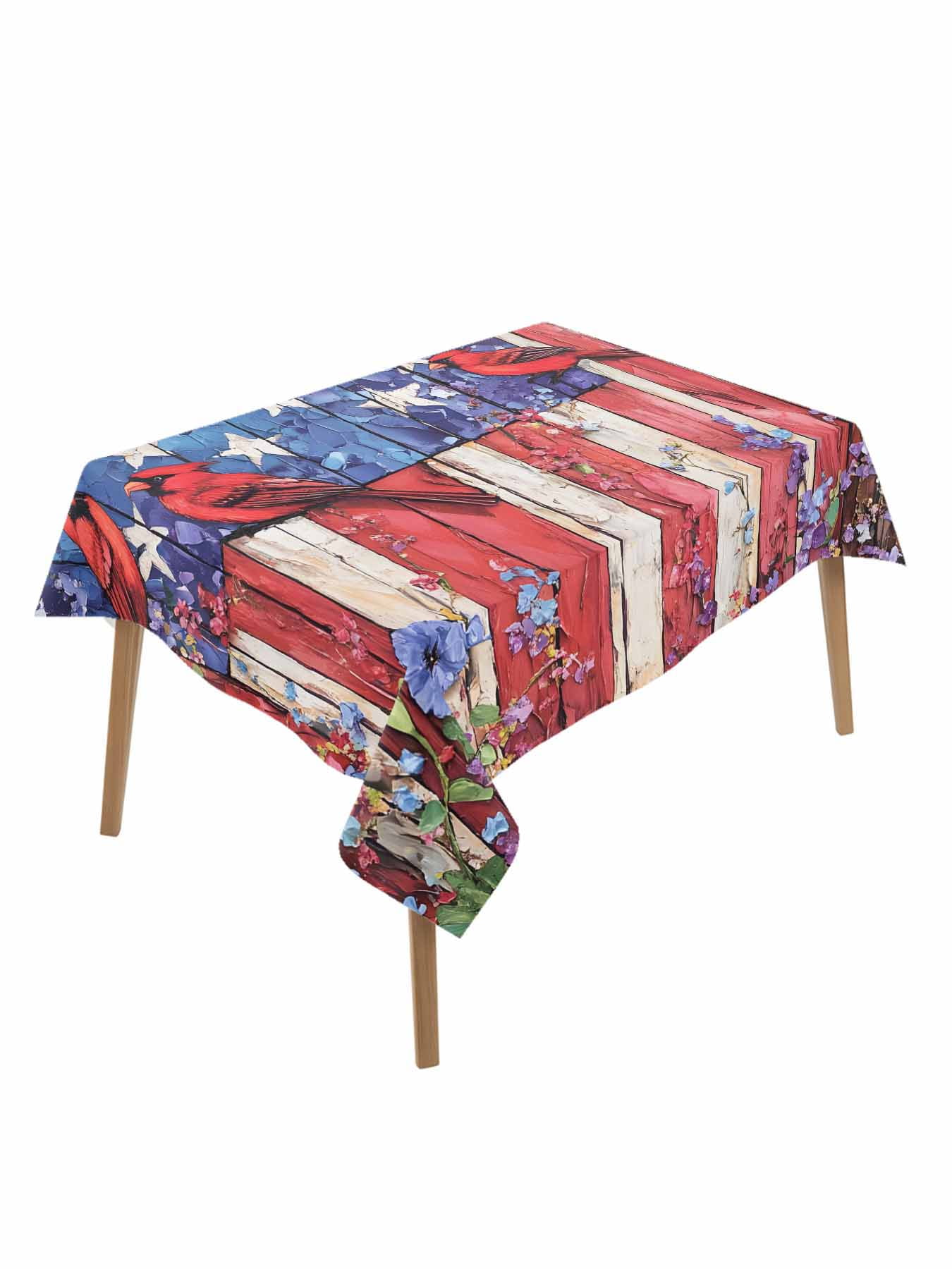 American Flag Table Cloth, Red Blue Star Stripe Patriotic Floral Bird ...