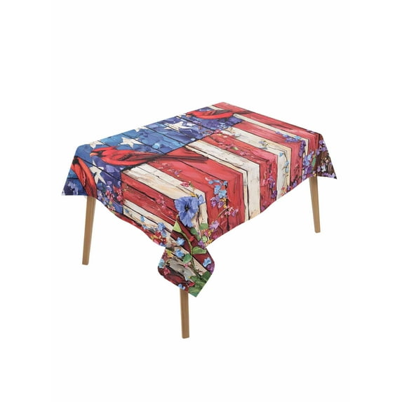 American Flag Table Cloth, Red Blue Star Stripe Patriotic Floral Bird ...