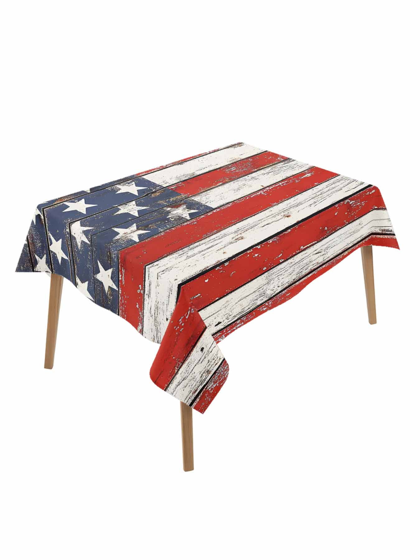 American Flag Table Cloth, Red Blue Star Stripes Rustic Farmhouse Wood ...