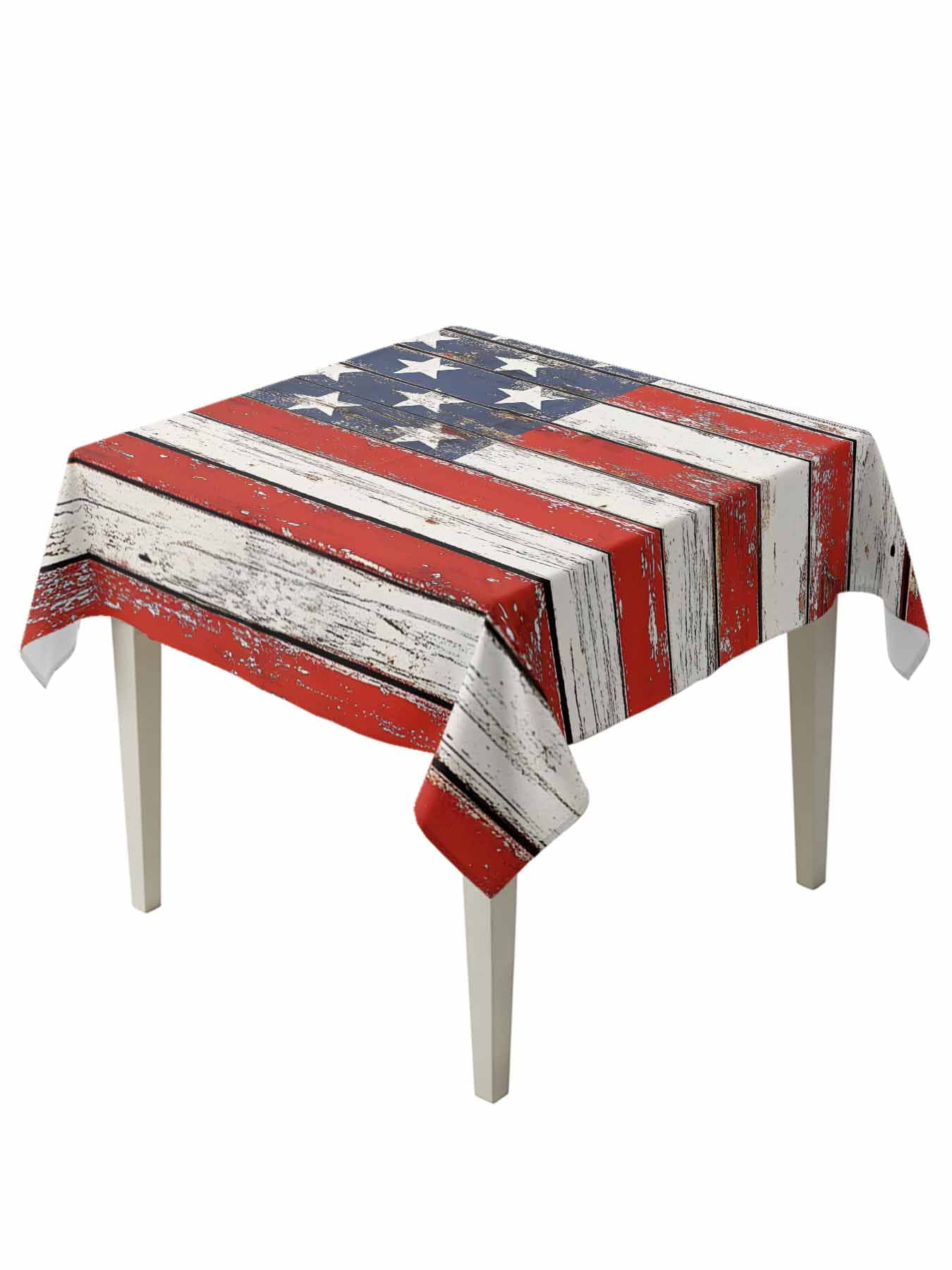 American Flag Table Cloth, Red Blue Star Stripes Rustic Farmhouse Wood ...