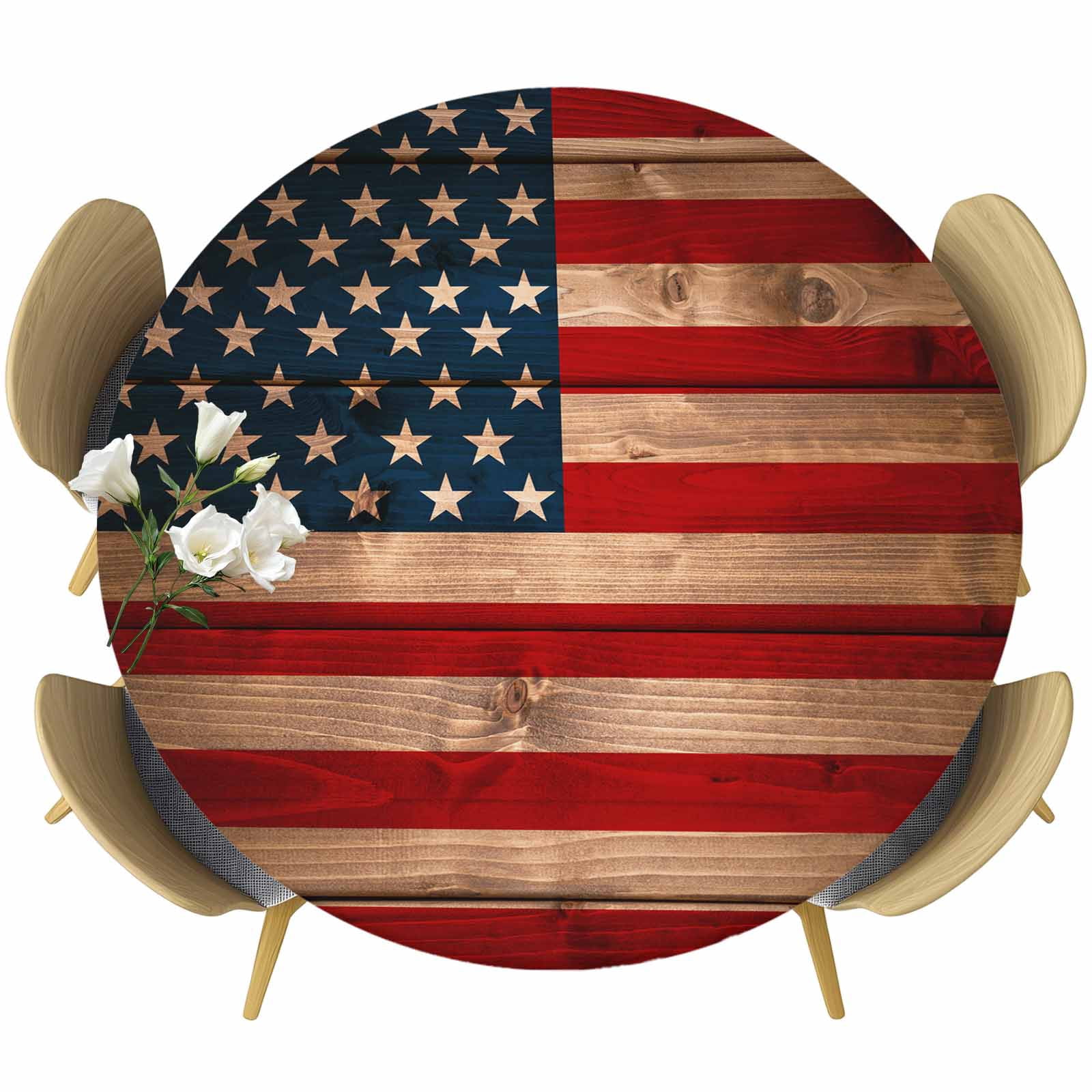 American Flag Table Cloth, Round Fitted Tablecloths with Elastic Edge ...