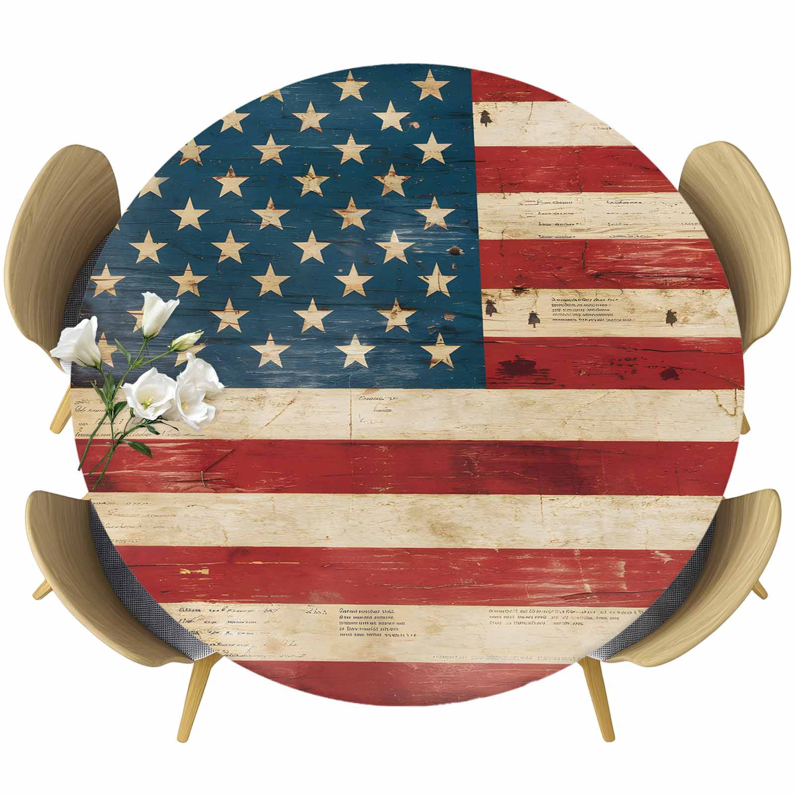 American Flag Table Cloth, Round Fitted Tablecloths with Elastic Edge ...