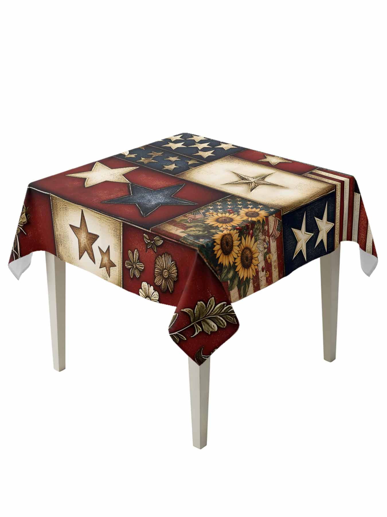 American Flag Table Cloth, Texas Star Farmhouse Sunflowers Blue Red ...