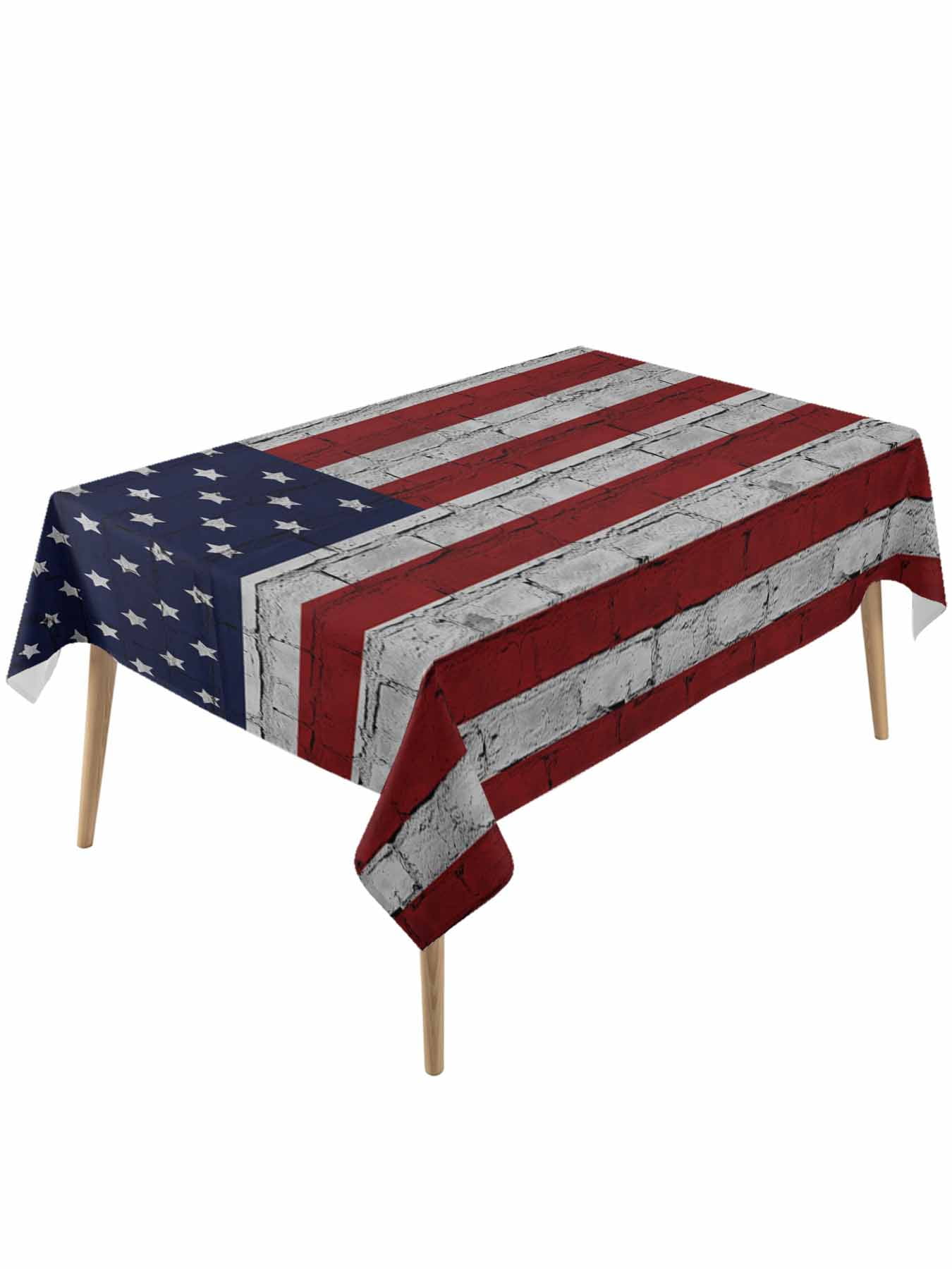 American Flag Table Cloth, Vintage Brick Wall Star Striped Red Blue ...