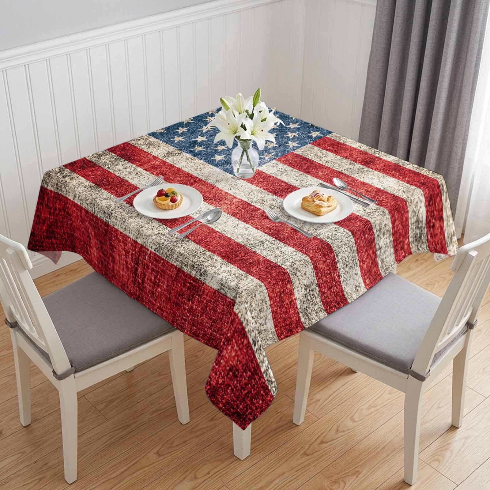 American Flag Table Cloth Waterproof Tablecloths, Vintage Blue Red USA ...