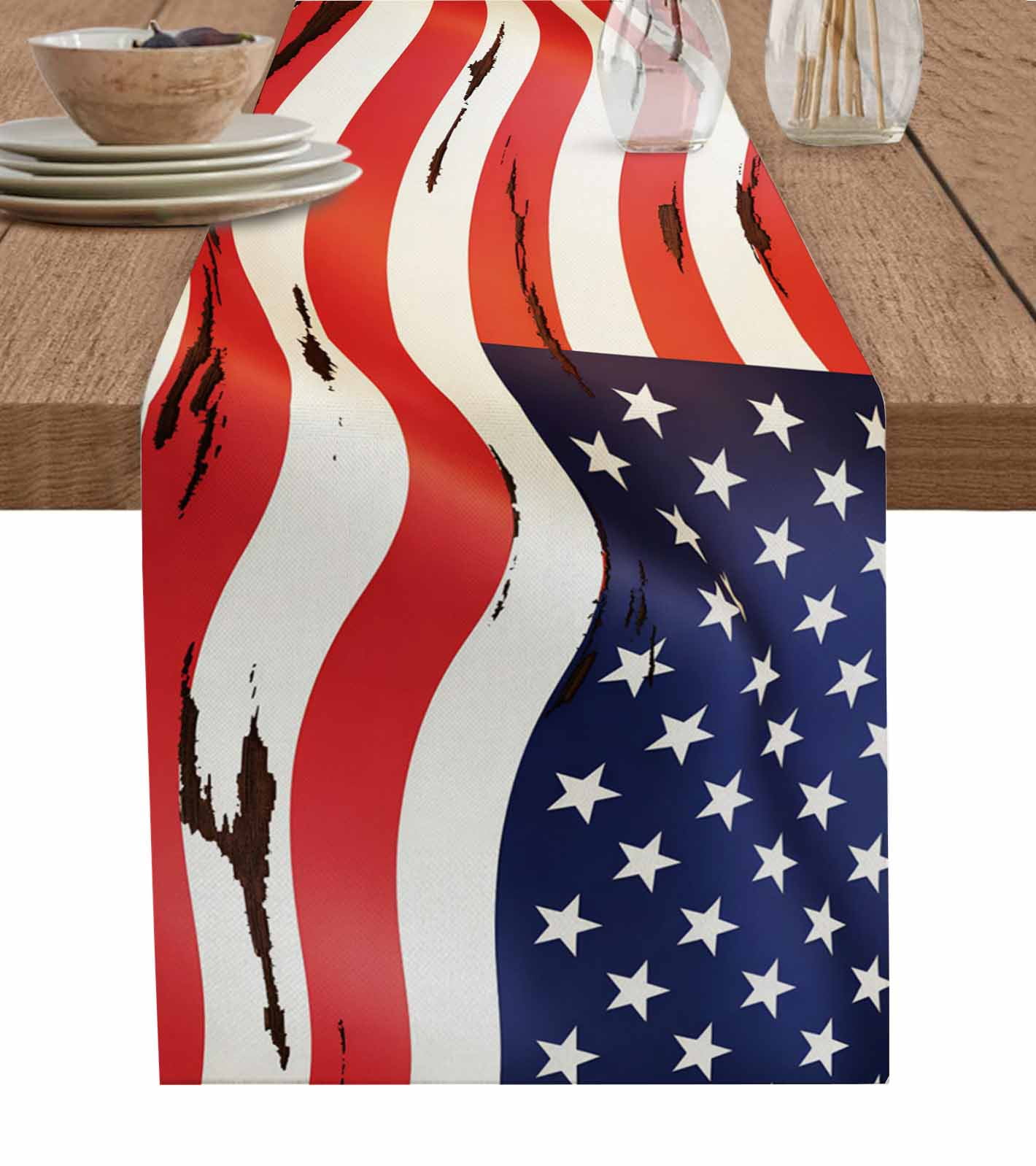 American Flag Table Runner 108 Inches, Red Blue USA Flag Bed Runner ...