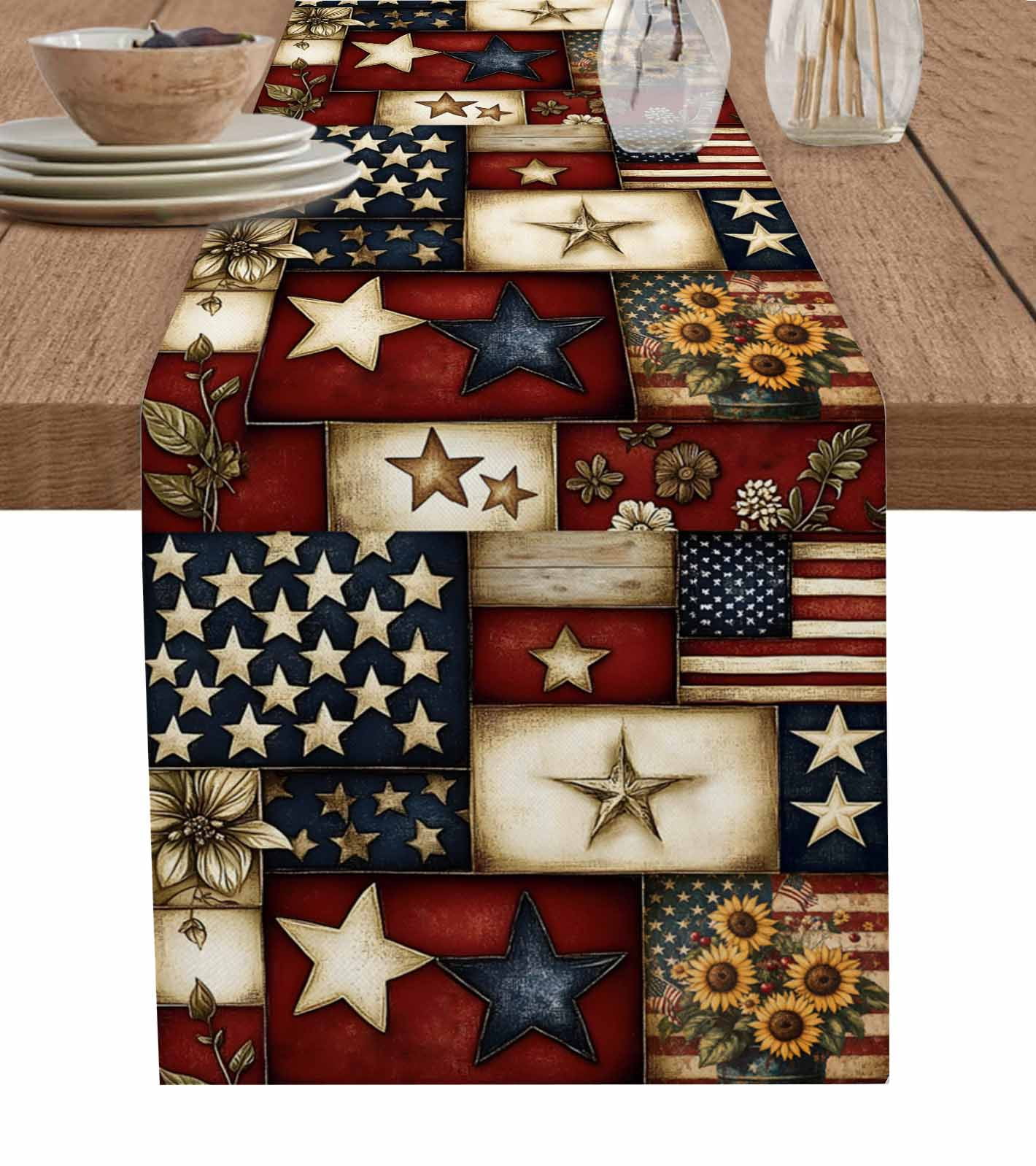 American Flag Table Runner 108 Inches, Texas Star Farmhouse Sunflowers ...