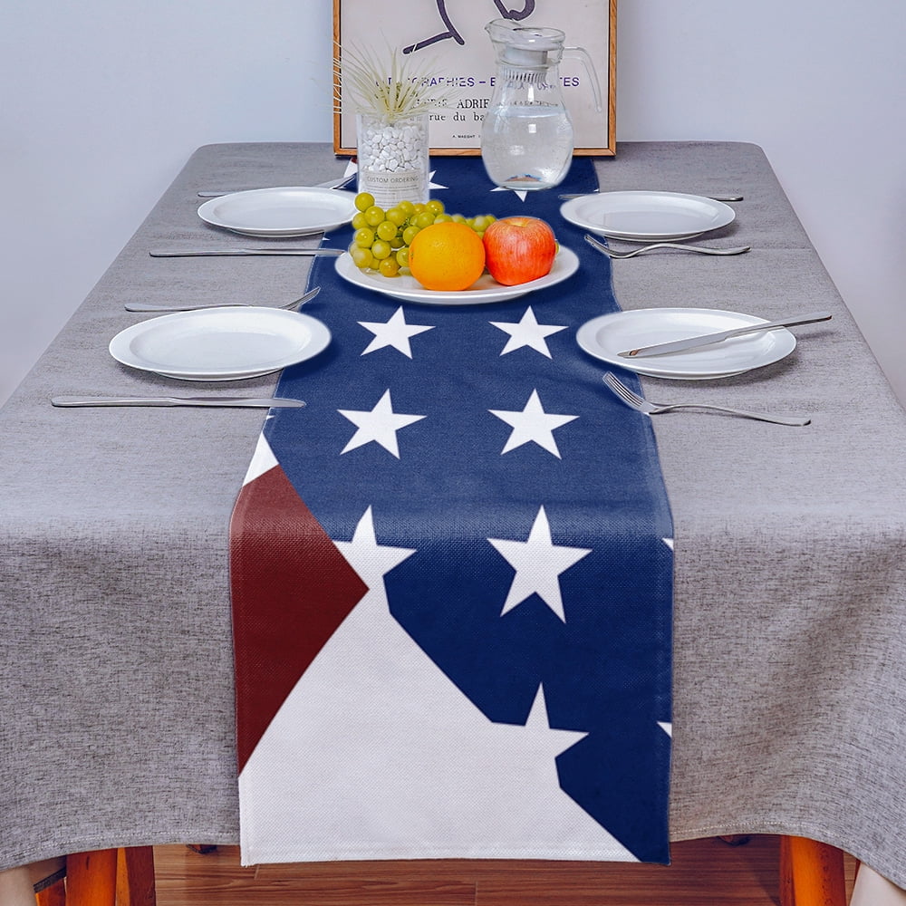 American Flag Table Runner 13x70in Non-Slip Cotton Linen Table Runners ...