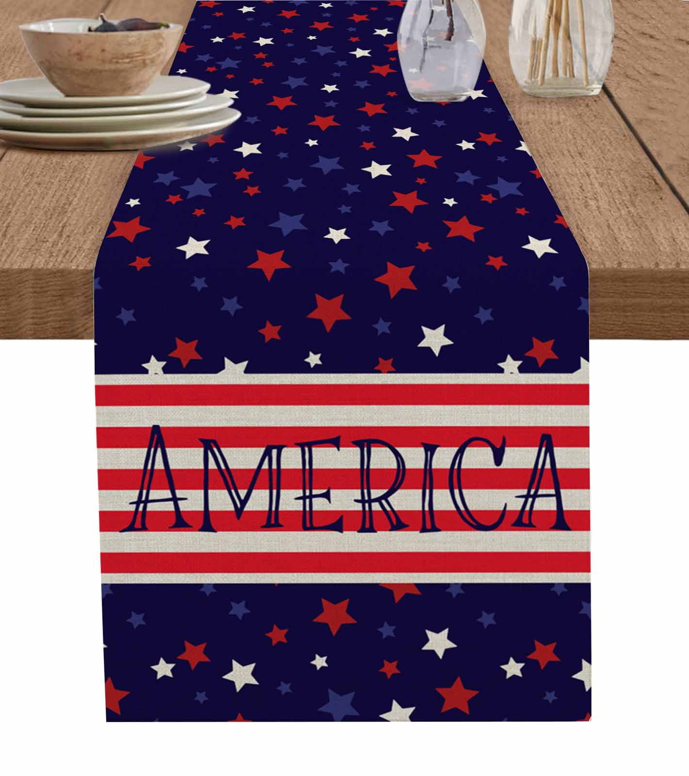 American Flag Table Runner 36 Inches, Independence Day Red Blue Star ...
