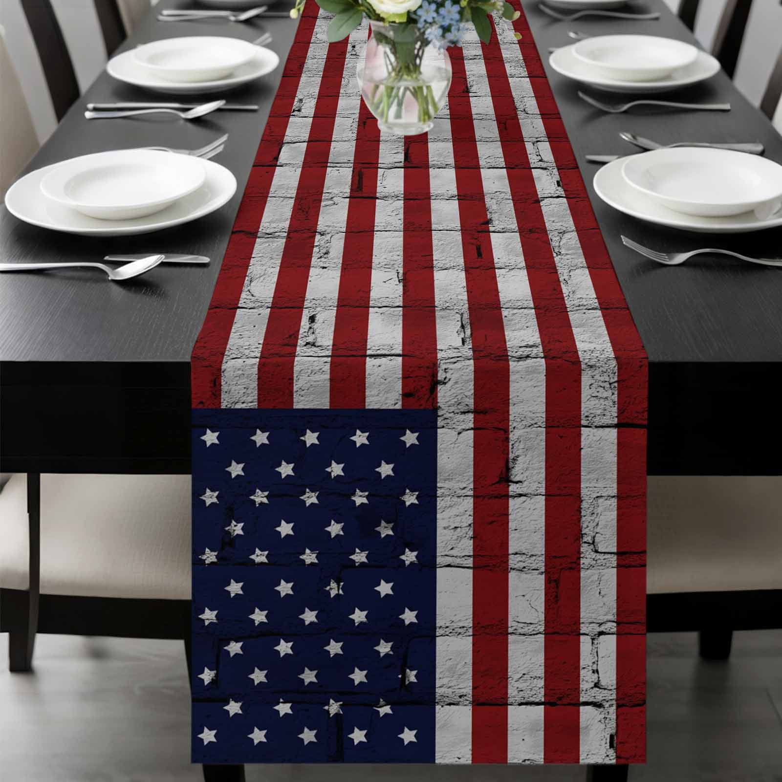 American Flag Table Runner 60 Inches Long, Vintage Brick Wall Star ...