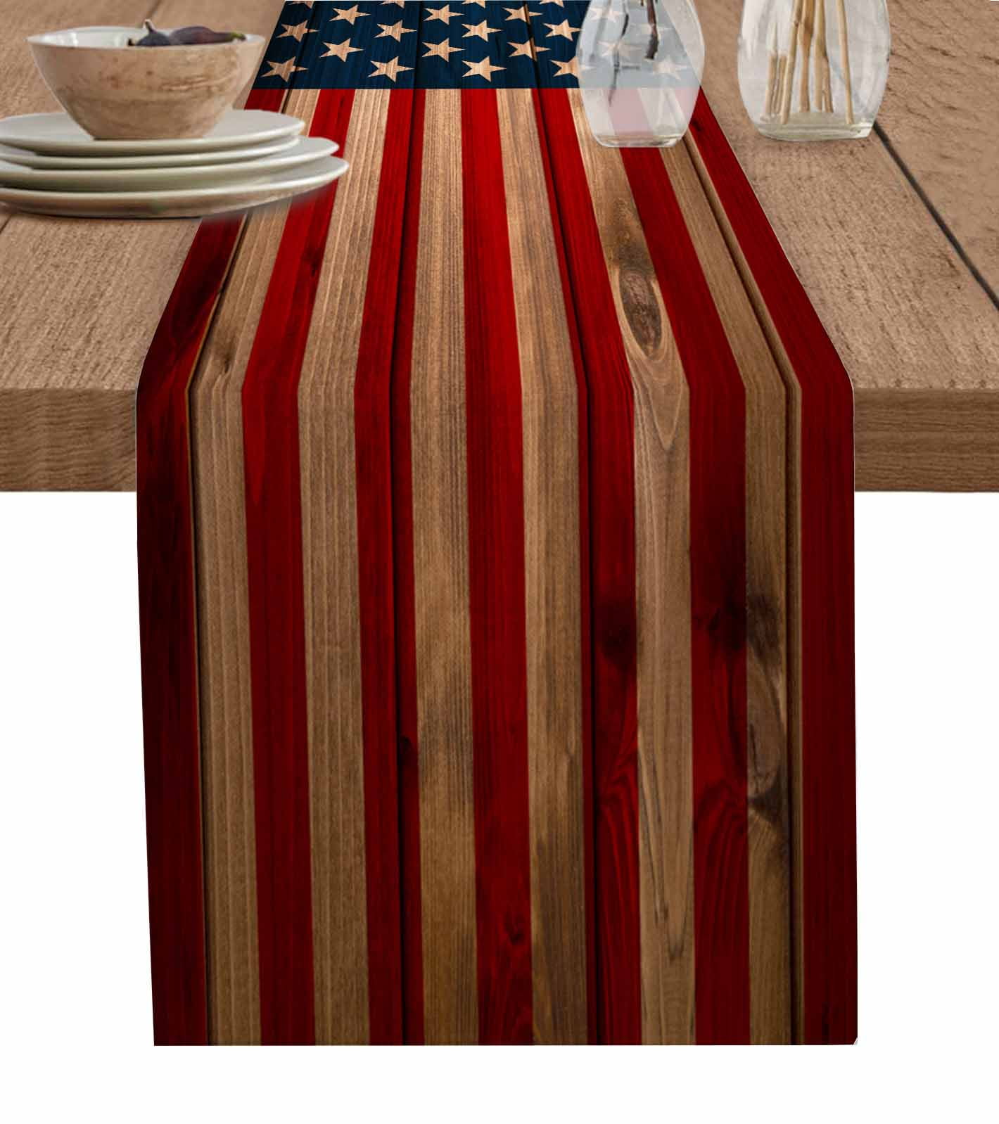 American Flag Table Runner 72 Inches, Blue Red USA Flag Vintage Wooden ...