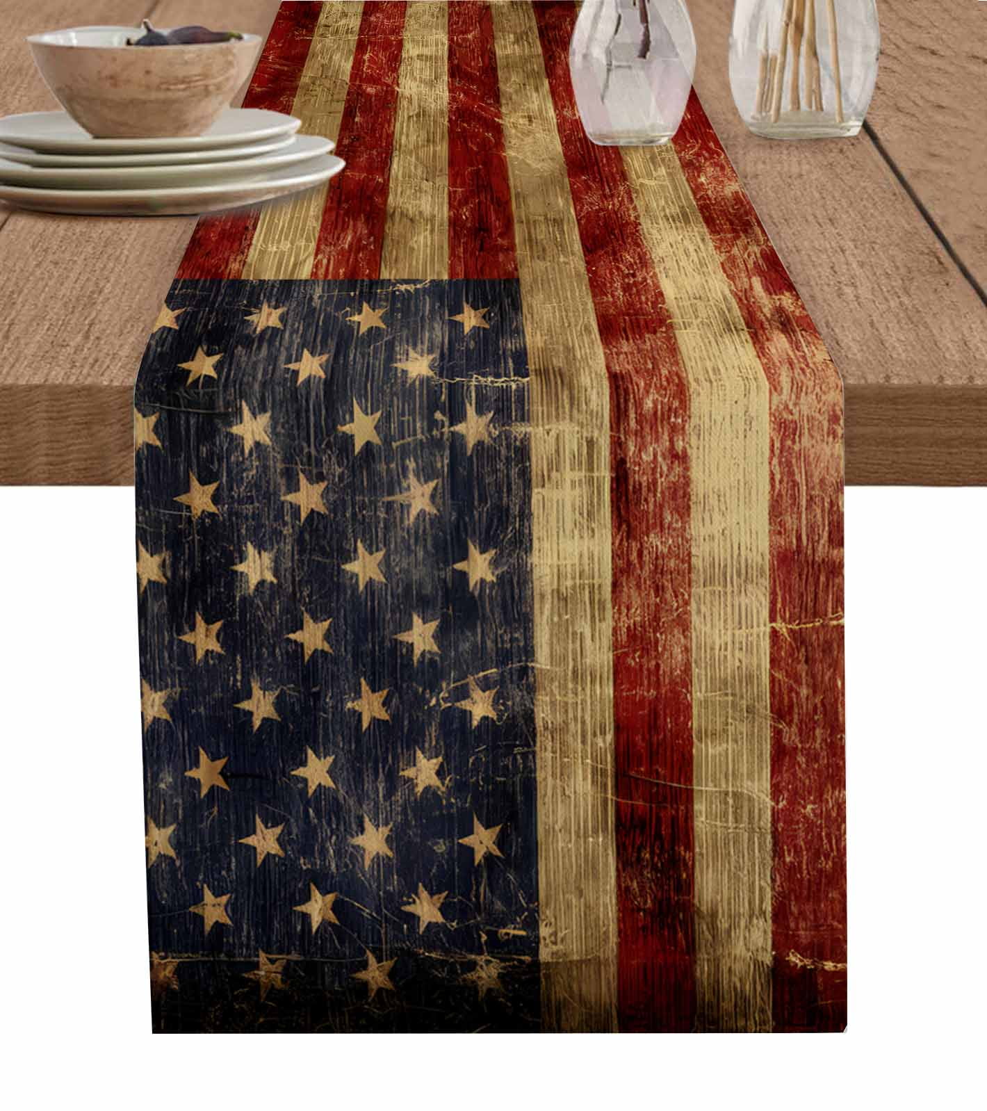 American Flag Table Runner 72 Inches, Farmhouse Vintage Retro Red Blue ...