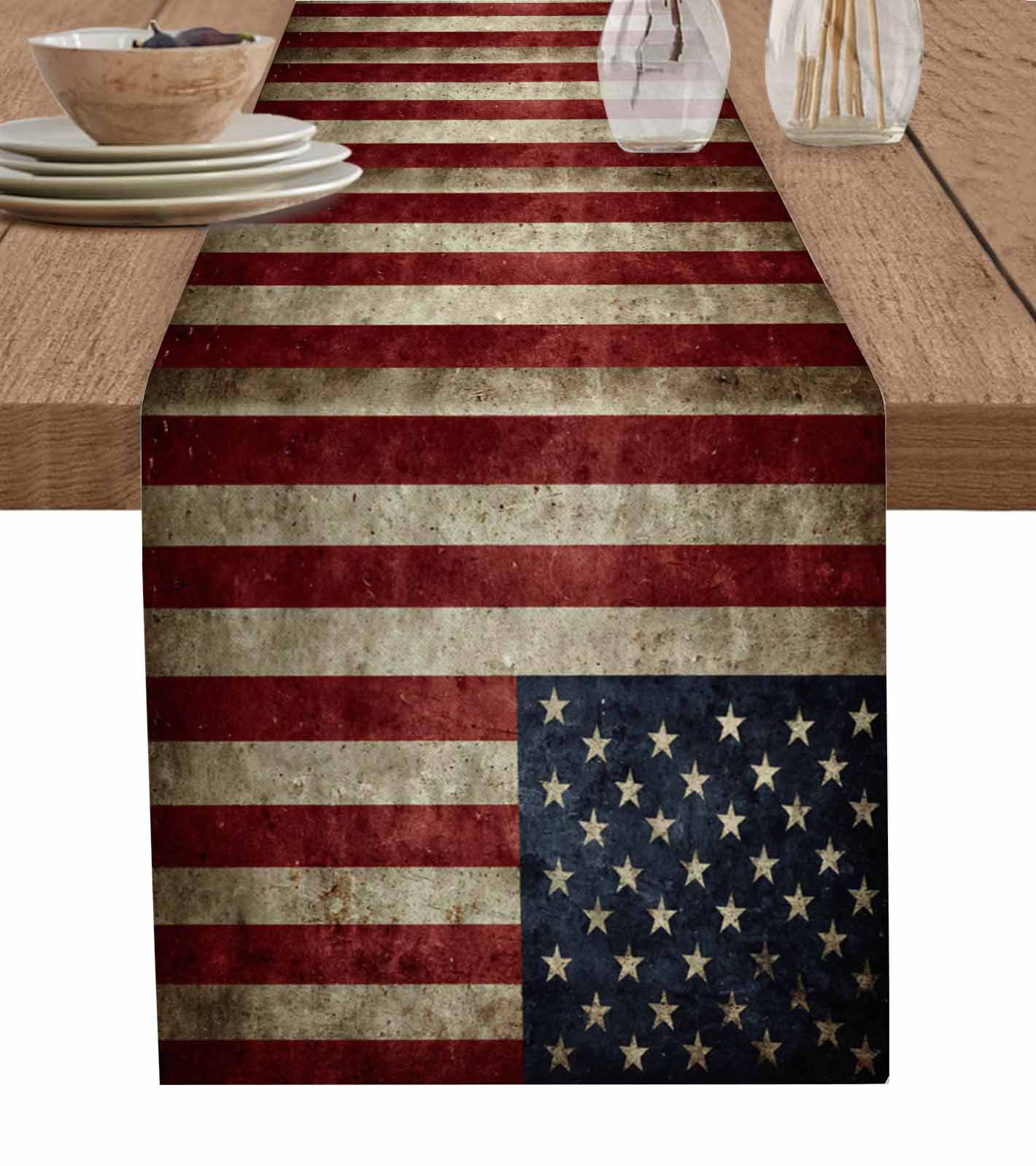 American Flag Table Runner 72 Inches, Retro Shabby US Star Striped ...
