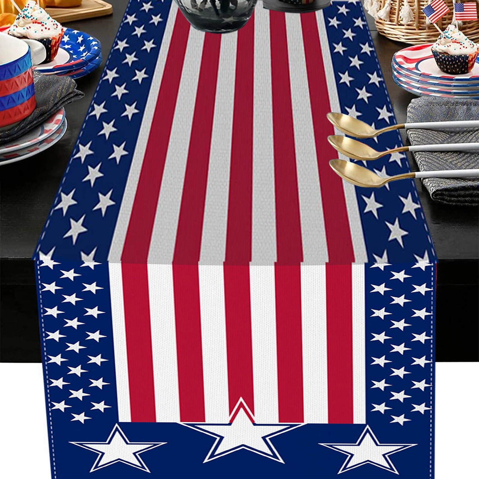 American Flag Table Runner 72 x 13 Inch, Patriotic Stars and Stripes ...