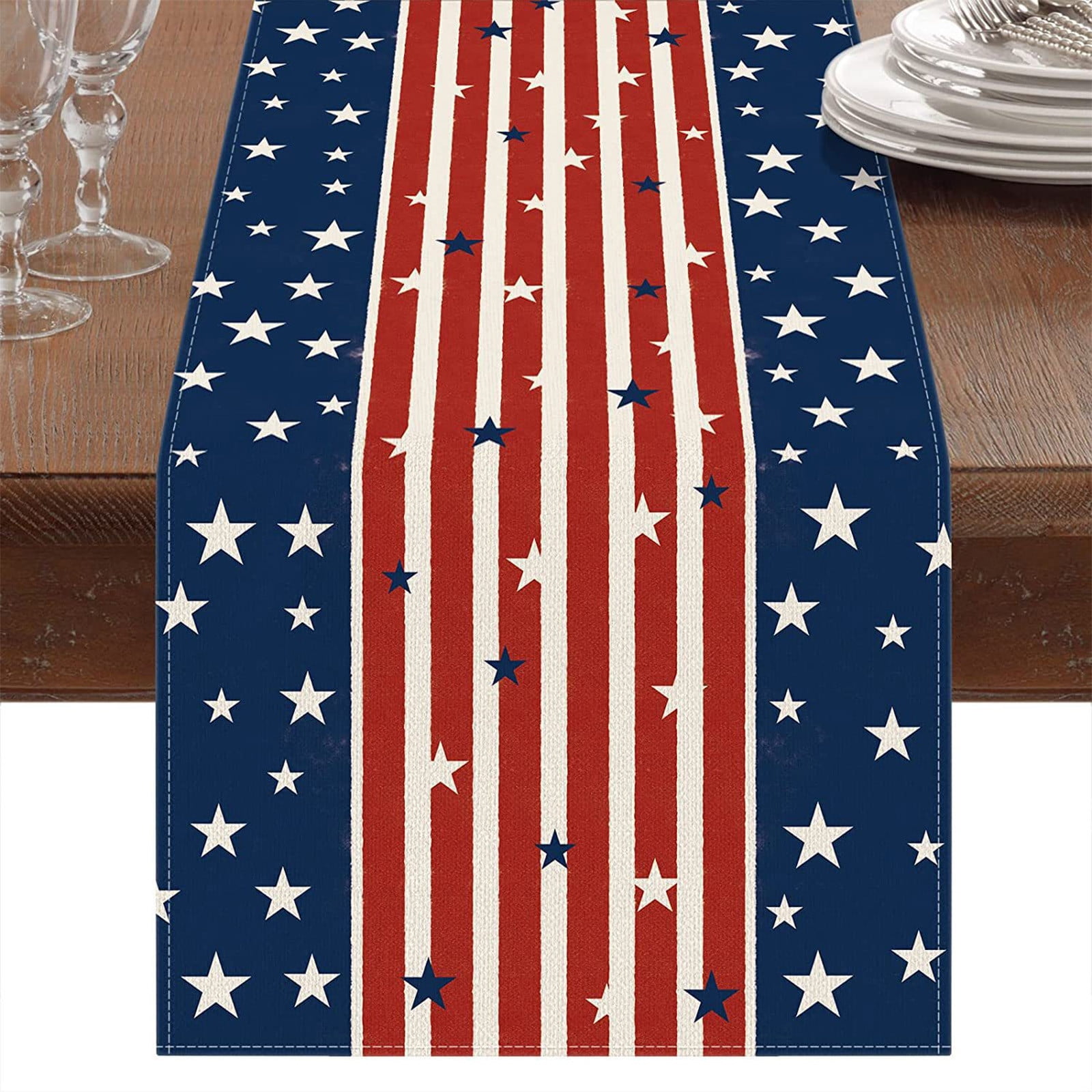 American Flag Table Runner 72x13", Patriotic Stars and Stripes Pattern ...