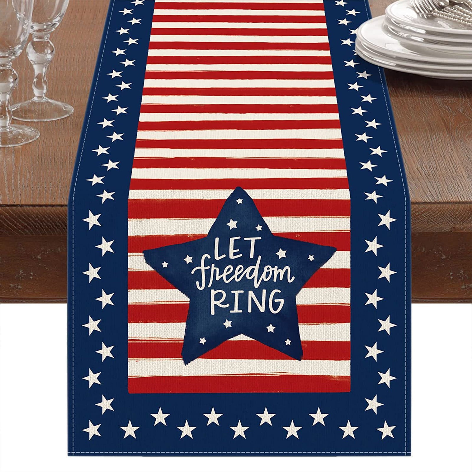 American Flag Table Runner 72x13", Patriotic Stars and Stripes Pattern ...